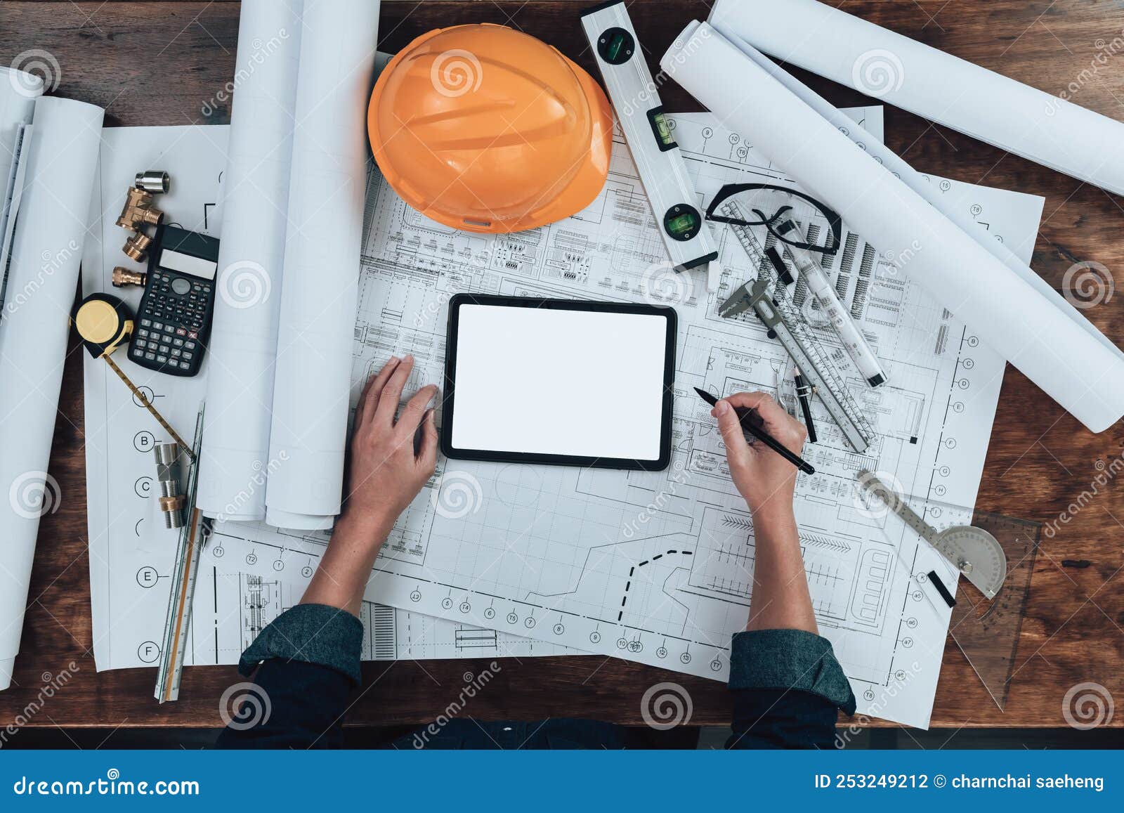 Engineering Working with Drawings Inspection on Tablet in the Office ...