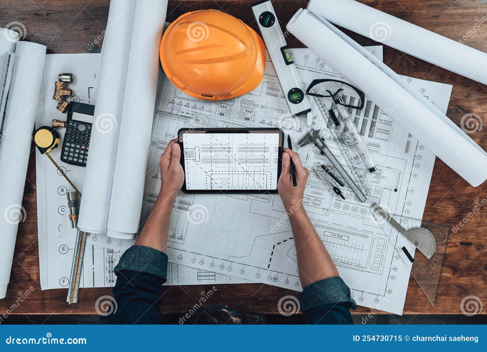 Engineering Working with Drawings Inspection on Tablet in the Office ...
