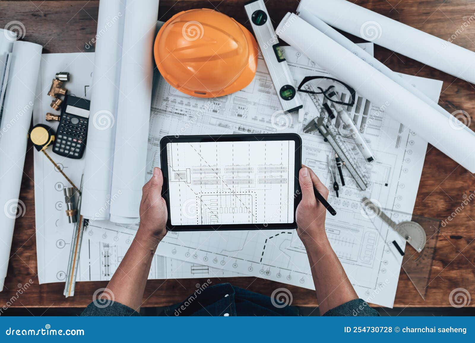 Engineering Working with Drawings Inspection on Tablet in the Office ...