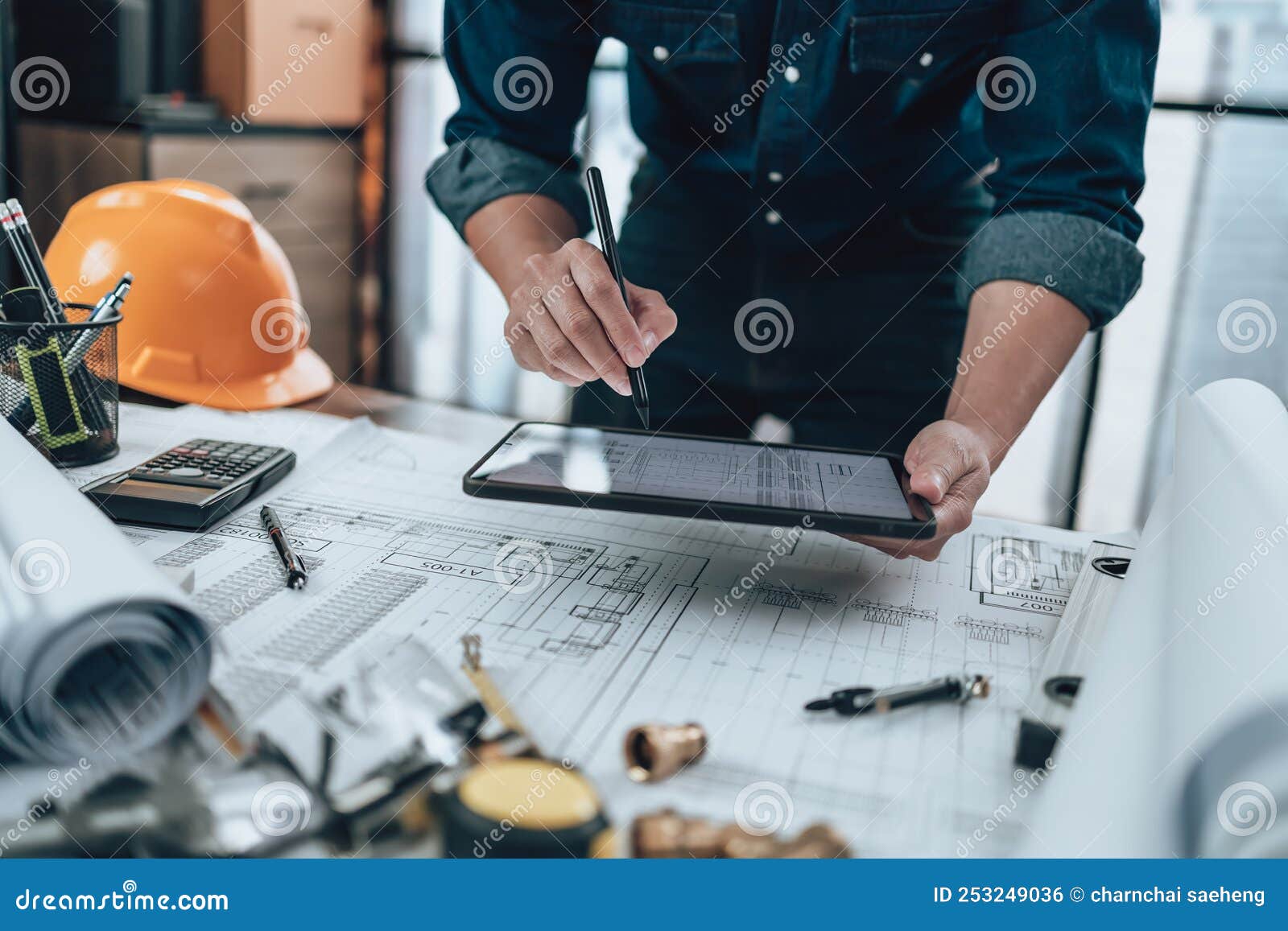 Engineering Working with Drawings Inspection on Tablet in the Office ...
