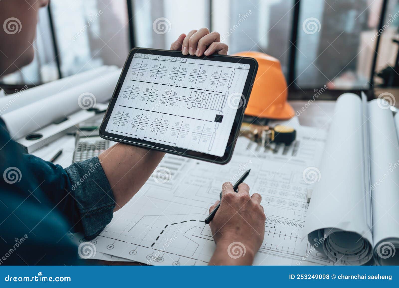 Engineering Working with Drawings Inspection on Tablet in the Office ...