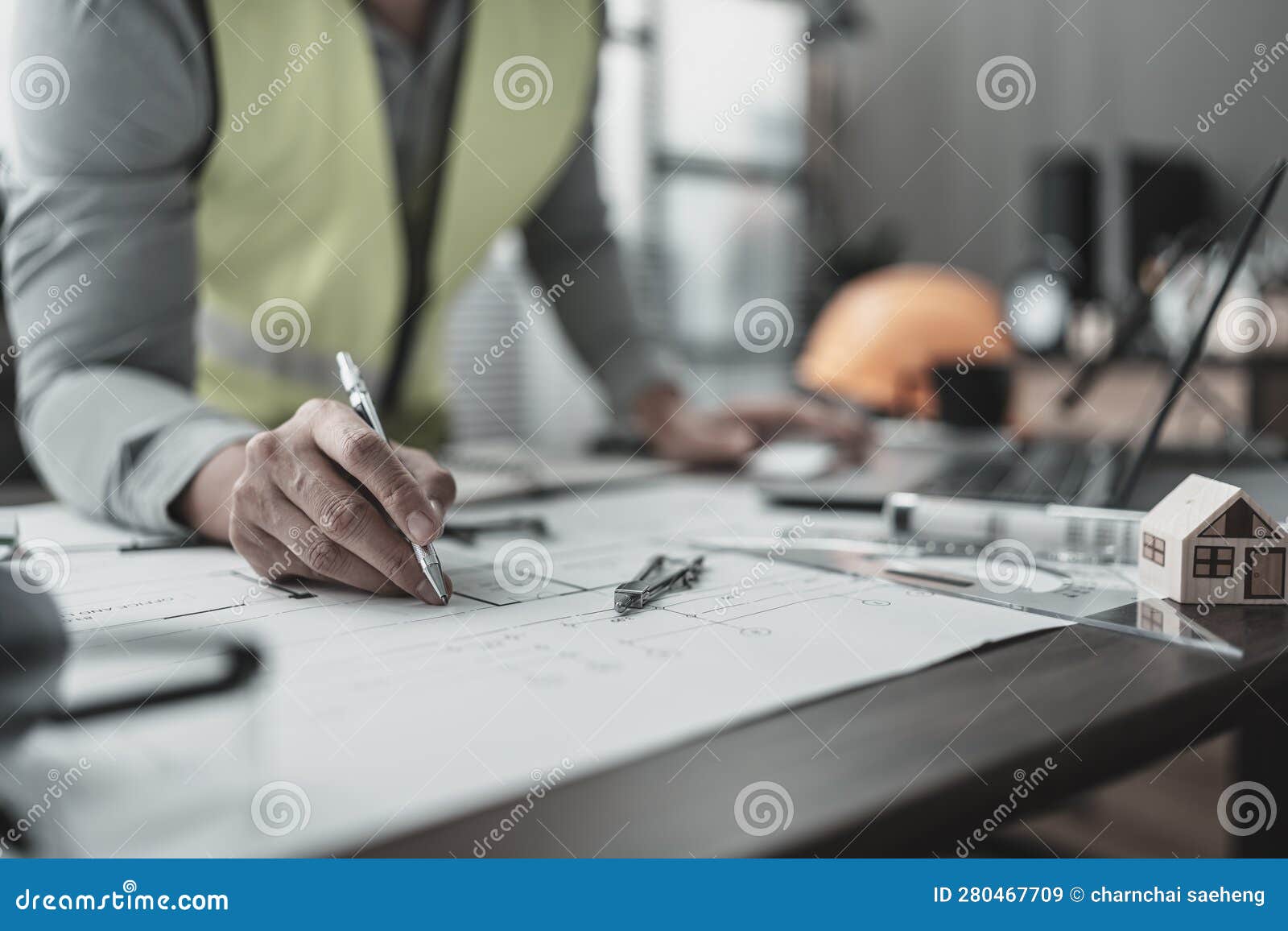 Engineering Working with Drawings Inspection and Writing on Blueprint ...