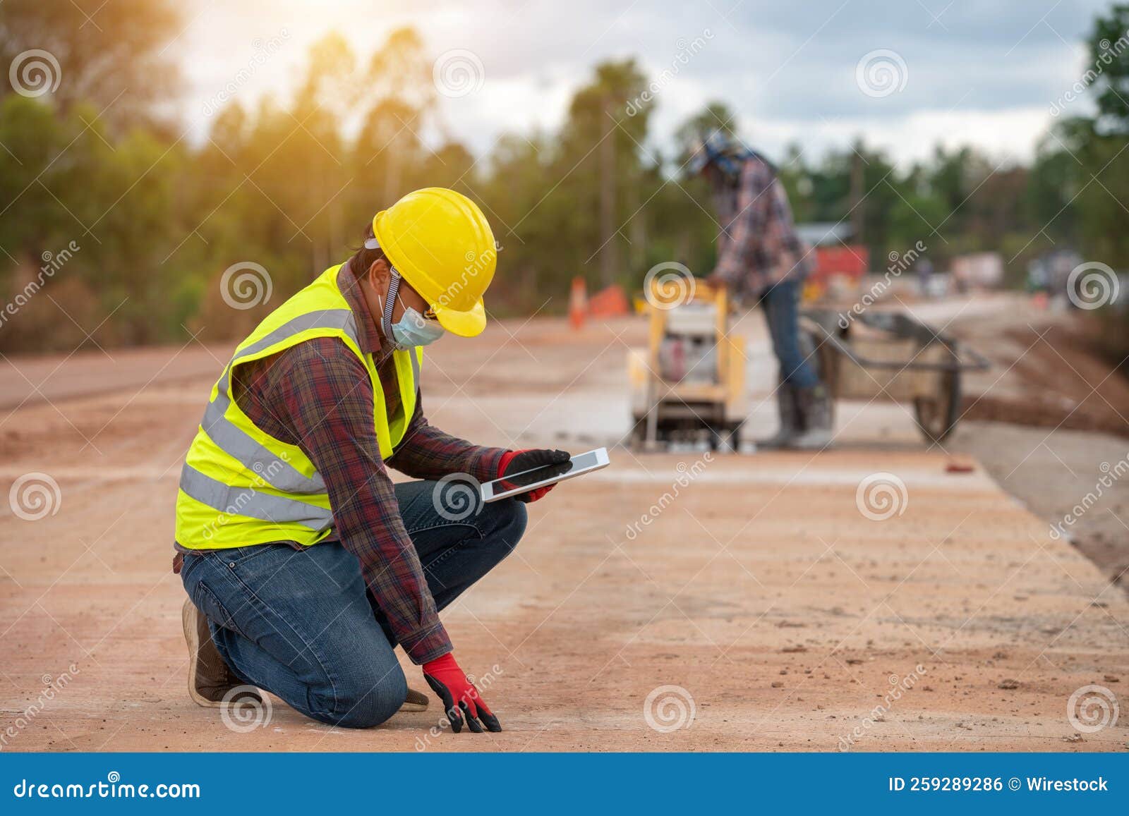 Engineering Working Outside Inspect the Concrete Road Stock Photo ...