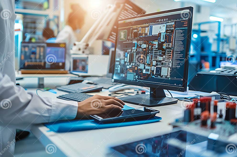 Engineers Analyzing Data on Computers in a Lab Environment. Generative AI Stock Image - Image of ...