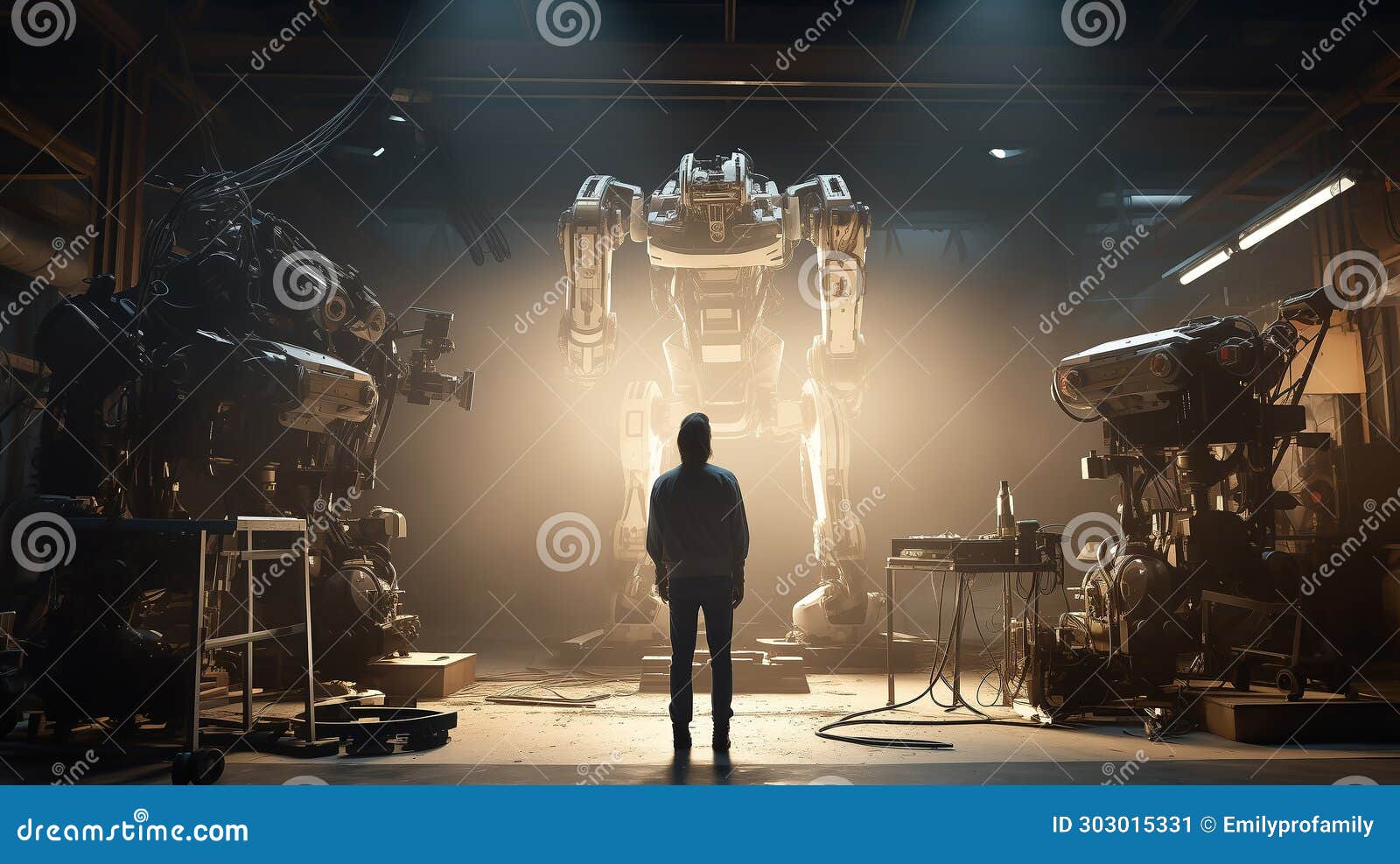 Robots Engineers Holding Construction Drawings Modern Robotic ...