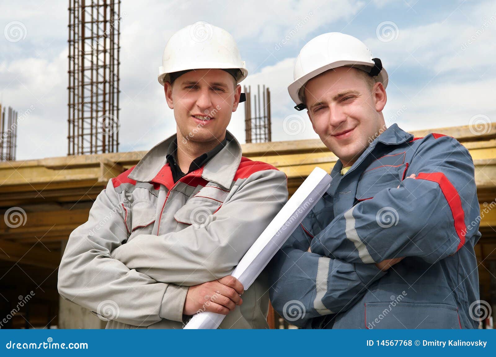 Engineers Builders at Construction Stock Photo - Image of blueprint ...