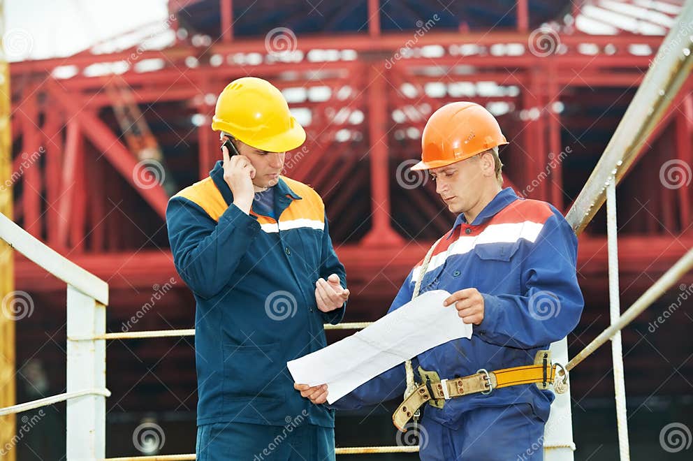 Engineers Builders at Construction Site Stock Photo - Image of design ...