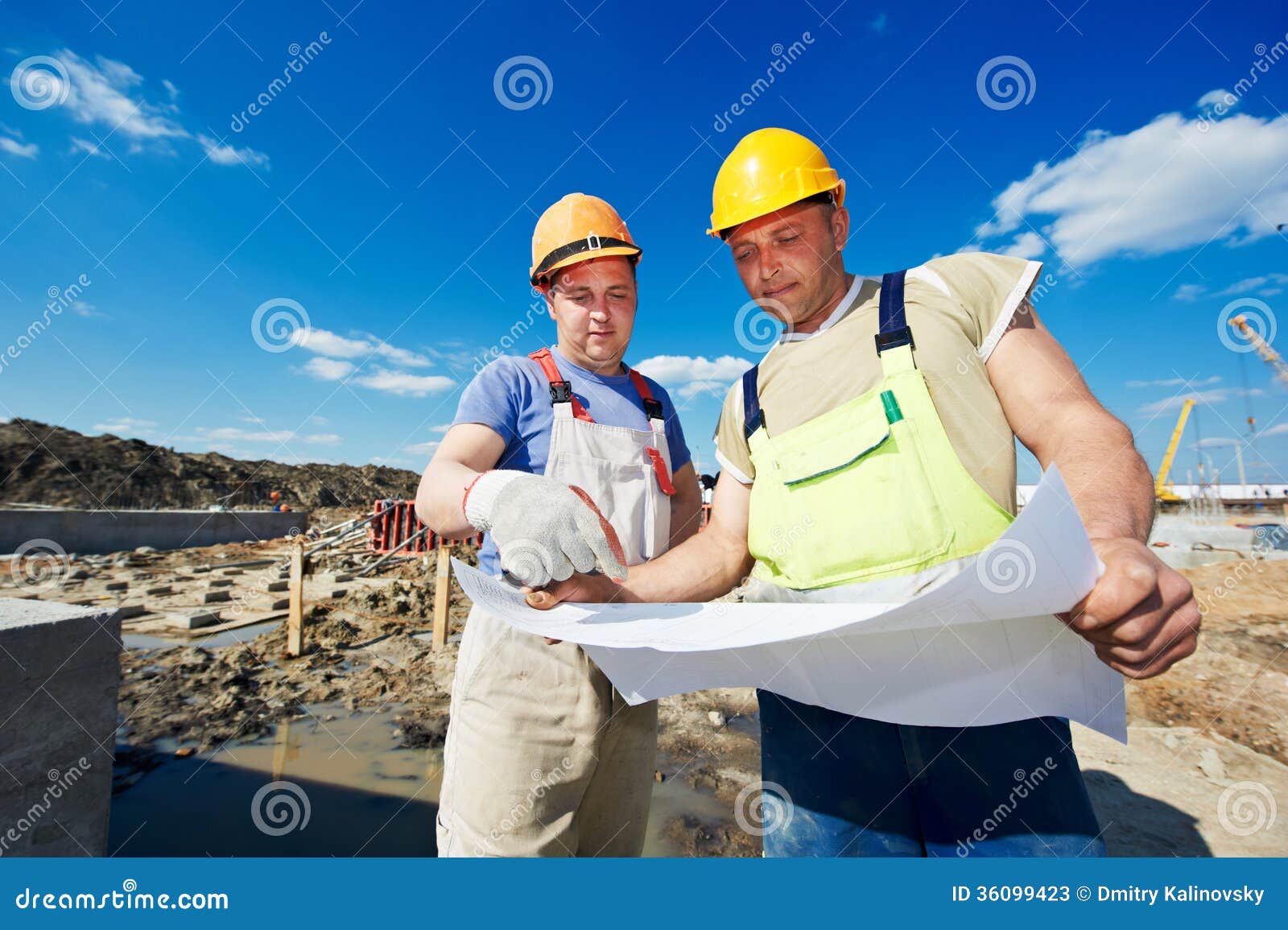 Engineers Builders at Construction Site Stock Image - Image of plan ...