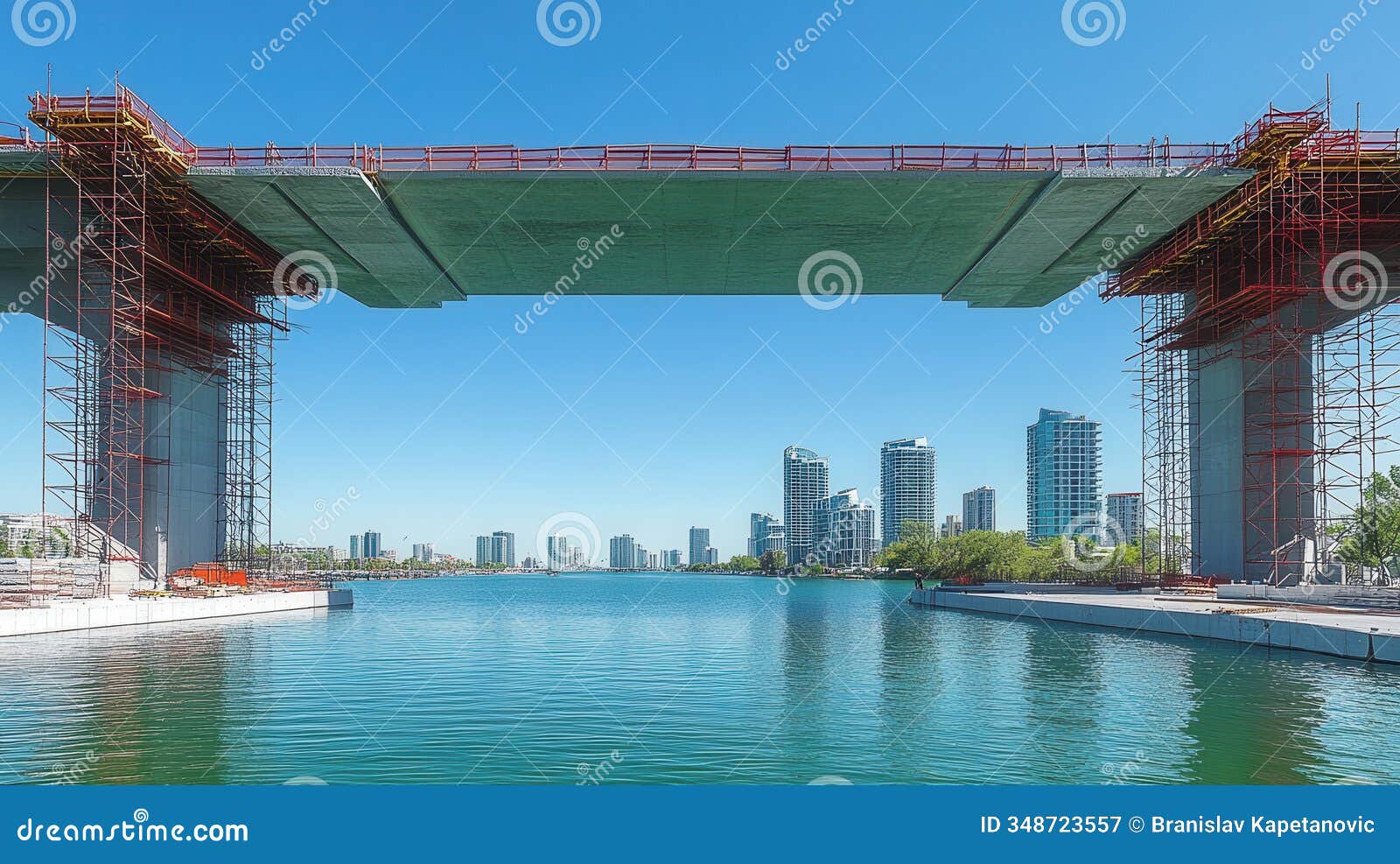 Engineers Building a Bridge Over a River in Miami Stock Illustration ...