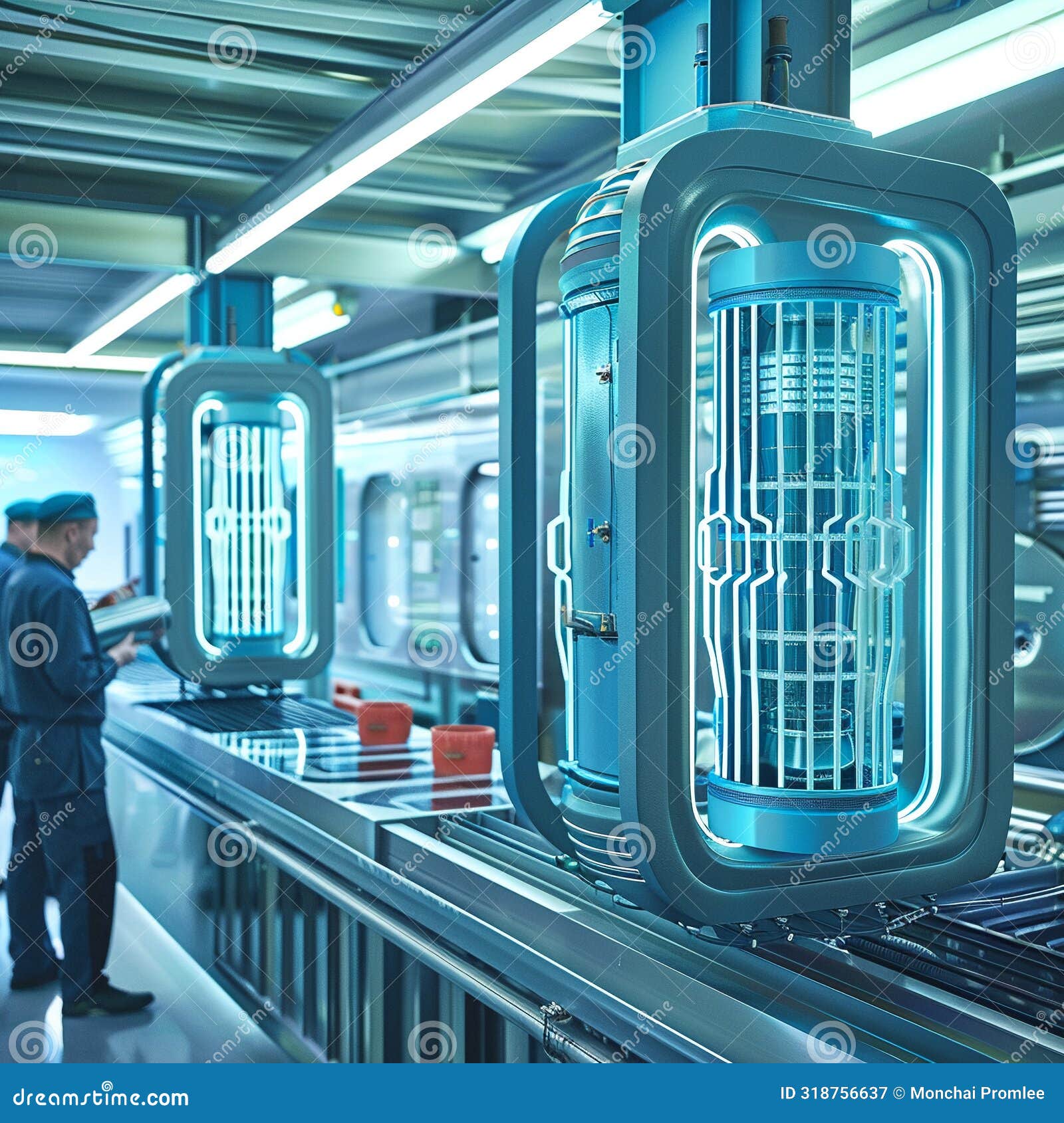 Engineers Calibrating High-tech Water Purification Systems, Clean Lines ...