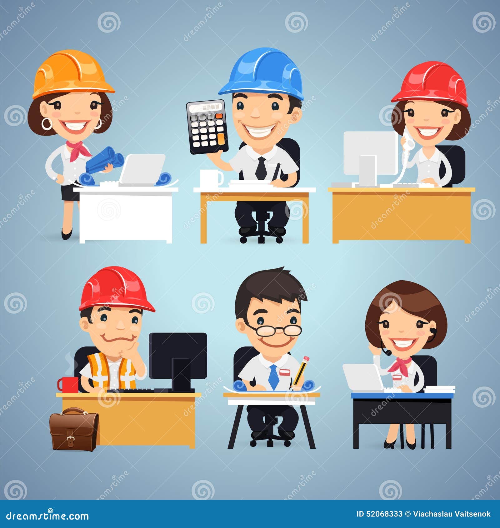 Engineers Cartoon Set Vector Illustration | CartoonDealer.com #210531116
