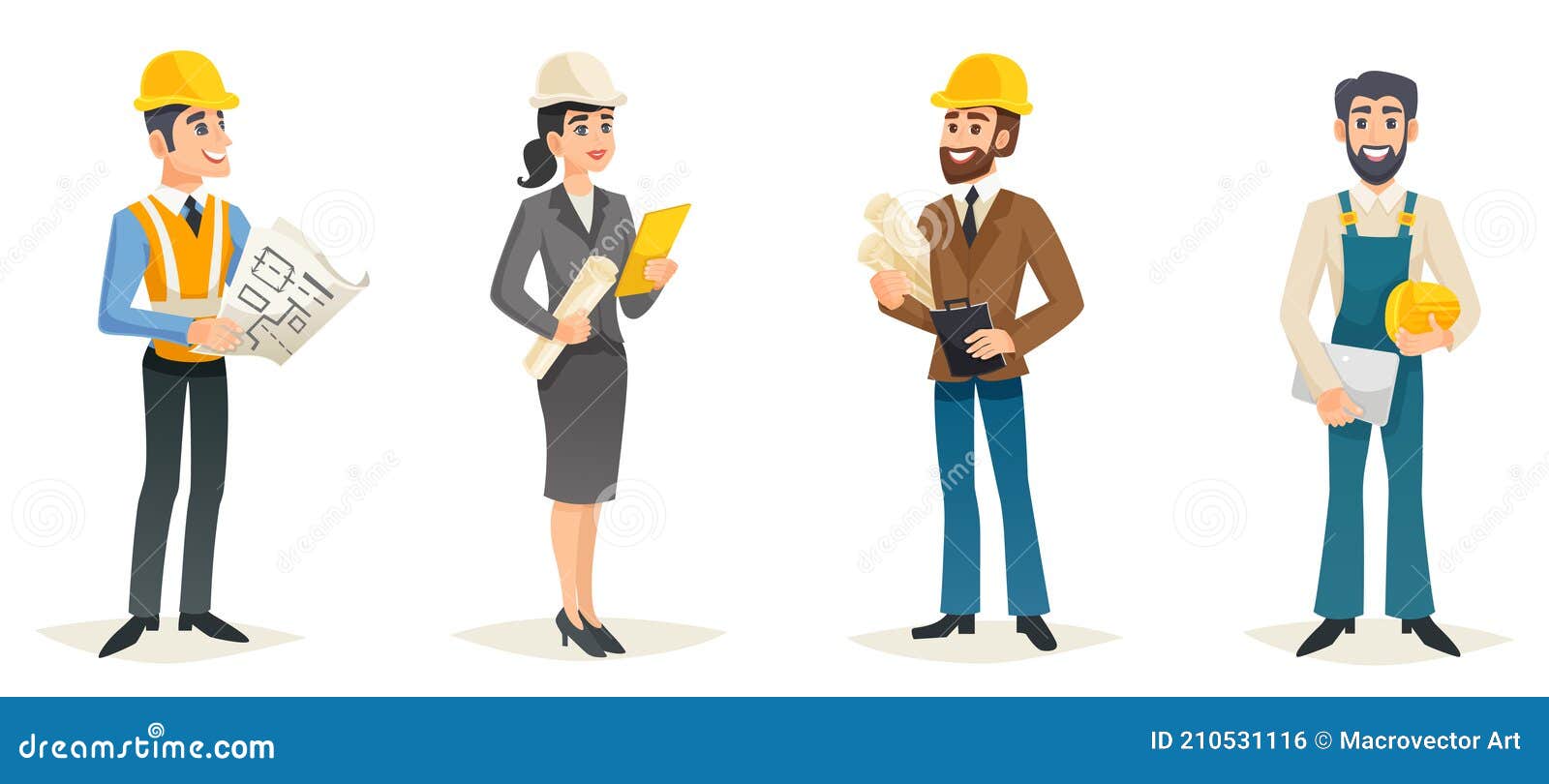 Engineers Cartoon Characters At The Table Set | CartoonDealer.com #52068333