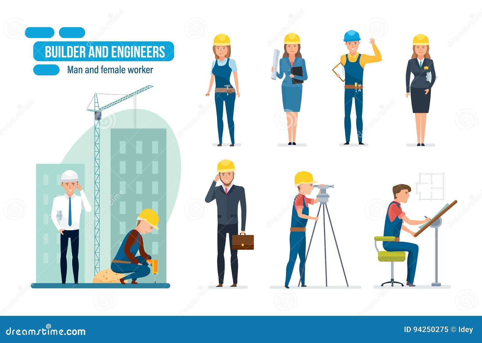 Engineers Cartoon Set with Construction Workers, Architect, Repairman ... Engineers Cartoon Set with Construction Workers, Architect, Repairman ...