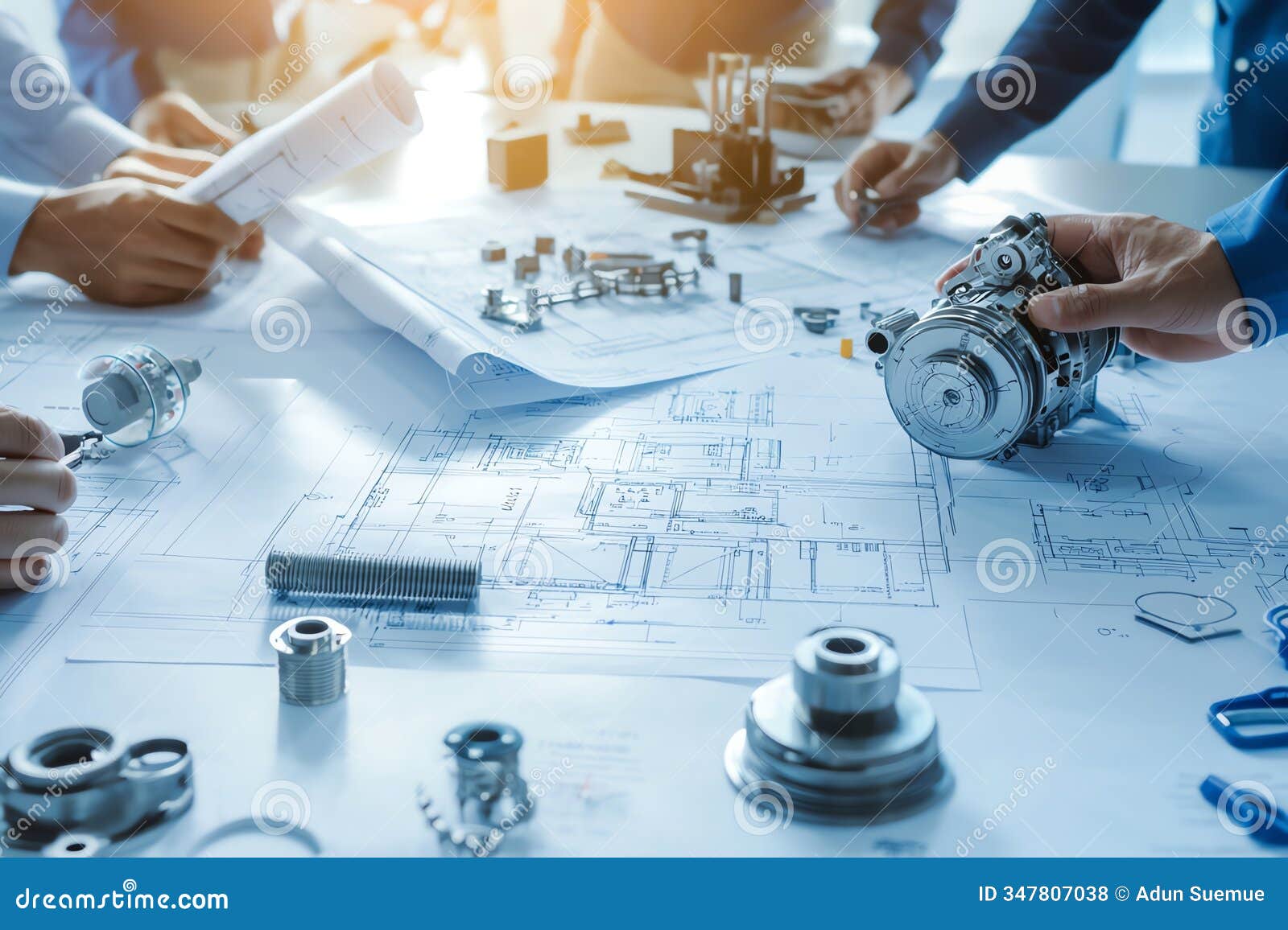 Engineers Collaborate on Mechanical Project with Blueprints and ...