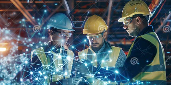 Engineers Collaborating with AI Network Visualization Stock ...