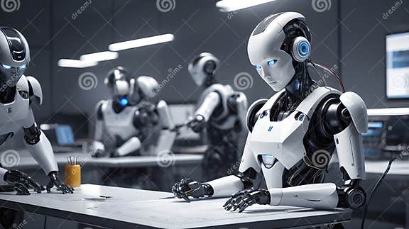 Engineers Collaborating on Humanoid Robot Development in a Modern Lab ... Engineers Collaborating on Humanoid Robot Development in a Modern Lab ...