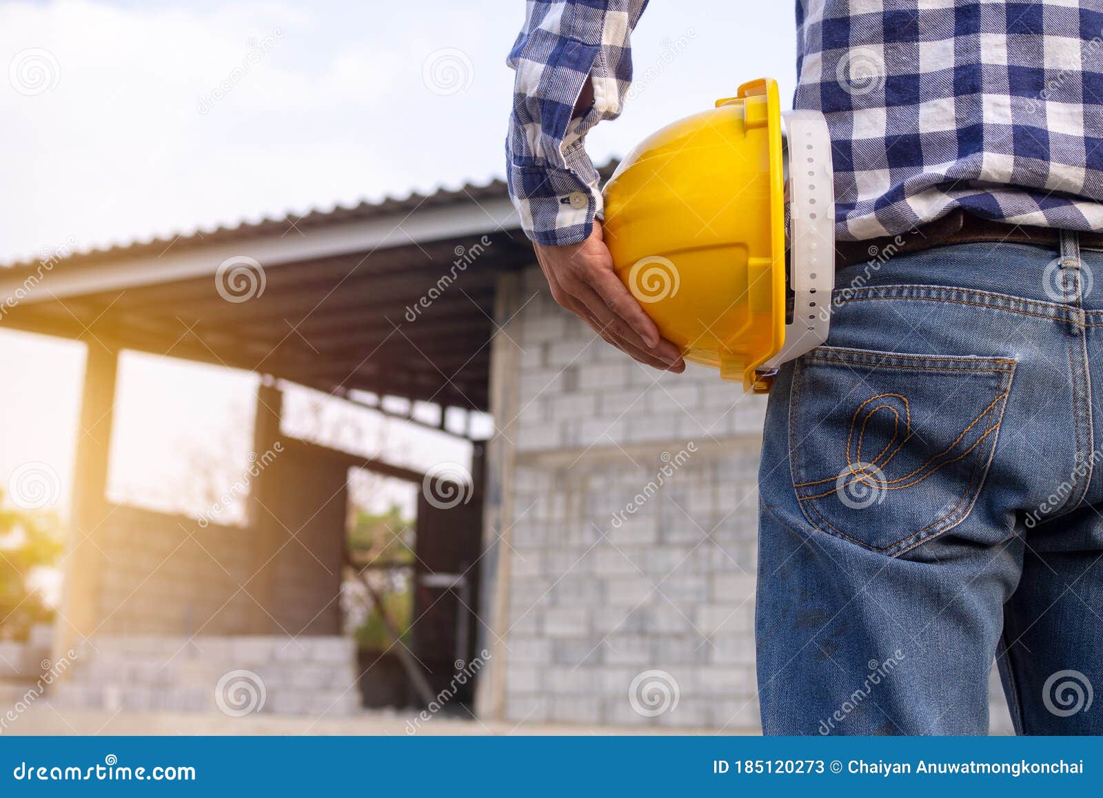 Engineers or Contractors Working on Building Sites in Hand Holding Hard ...