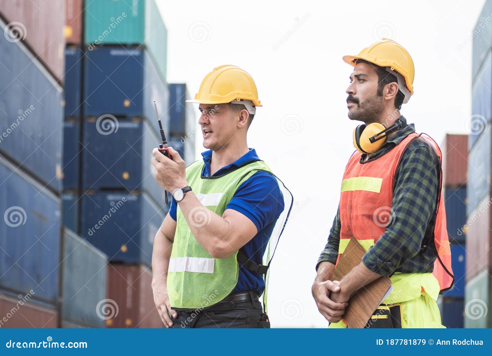 Engineers Control Containers Loading at Site Stock Image - Image of ...