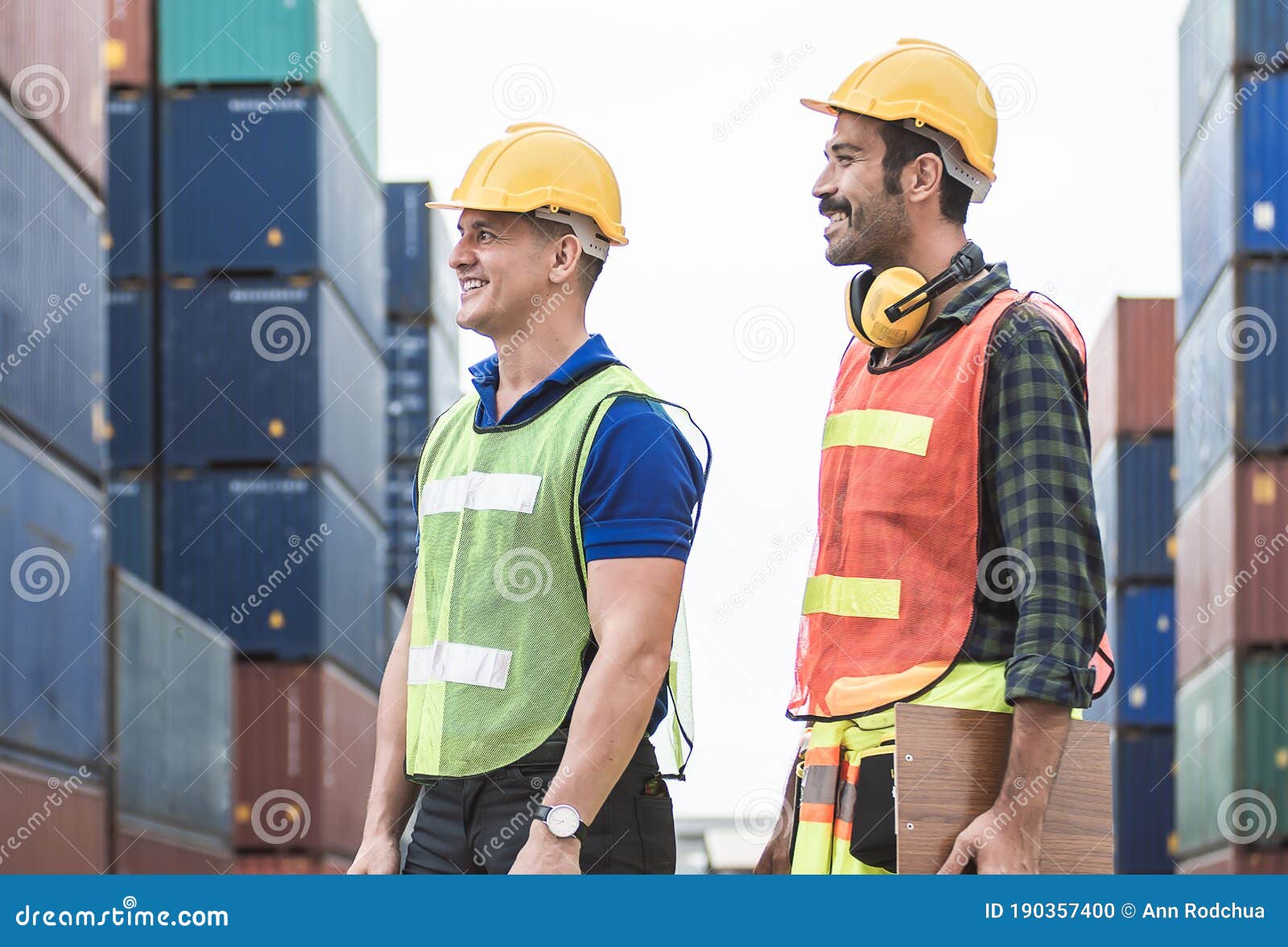 Engineers Control Containers Loading at Site Stock Photo - Image of ...