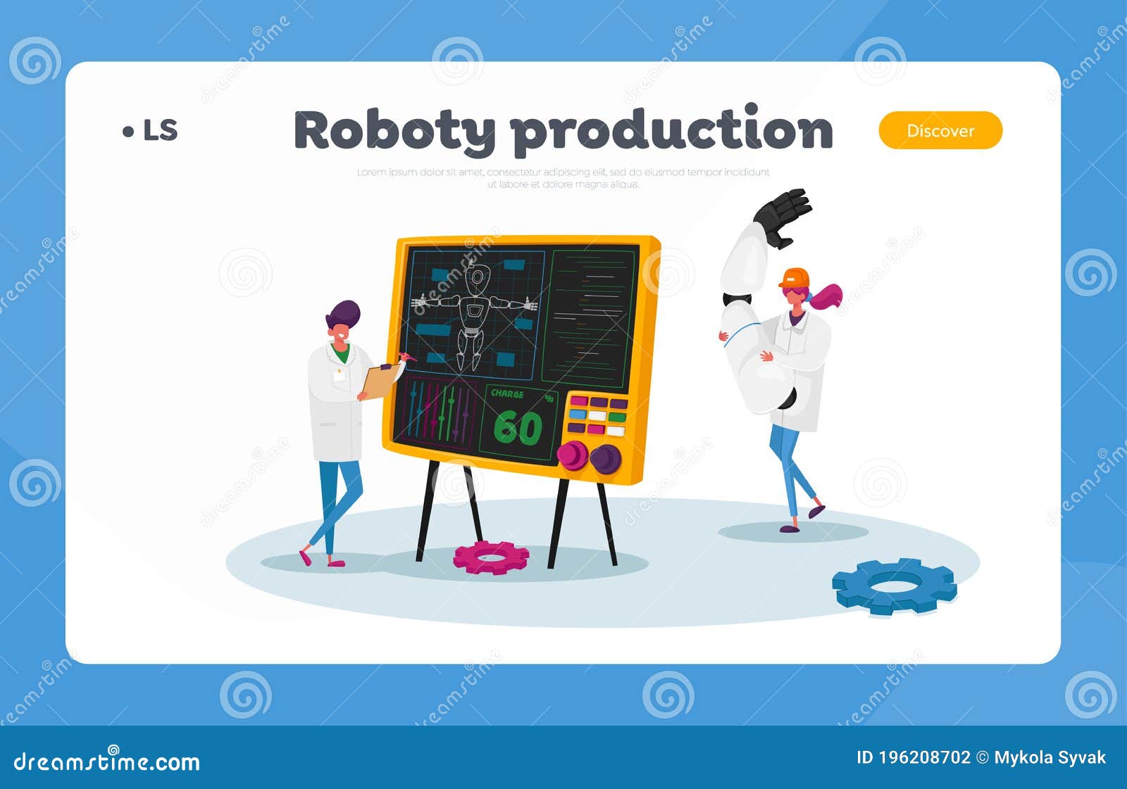 Engineers Create Robot Landing Page Template. Artificial Intelligence Mechanism Technology ...