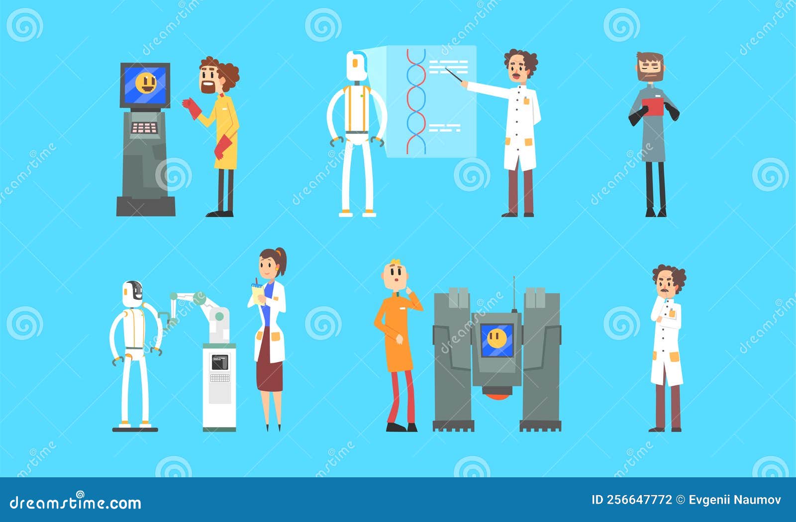 Engineers Creating And Programming Robots Set Scientists Creating Artificial Intelligence
