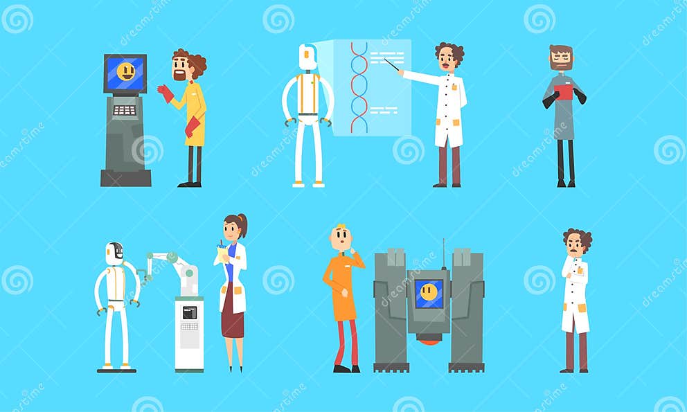 Engineers Creating and Programming Robots Set. Scientists Creating ...