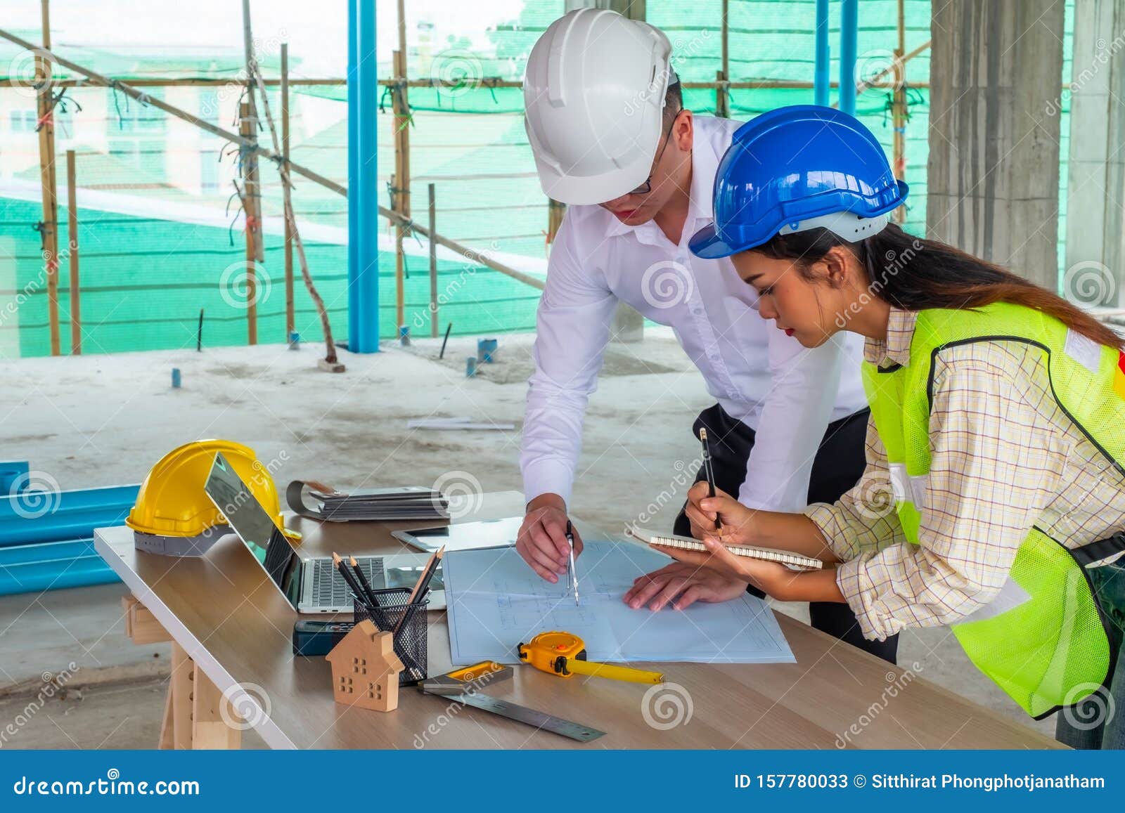 Engineers are Discussing at Building Site Stock Image - Image of ...