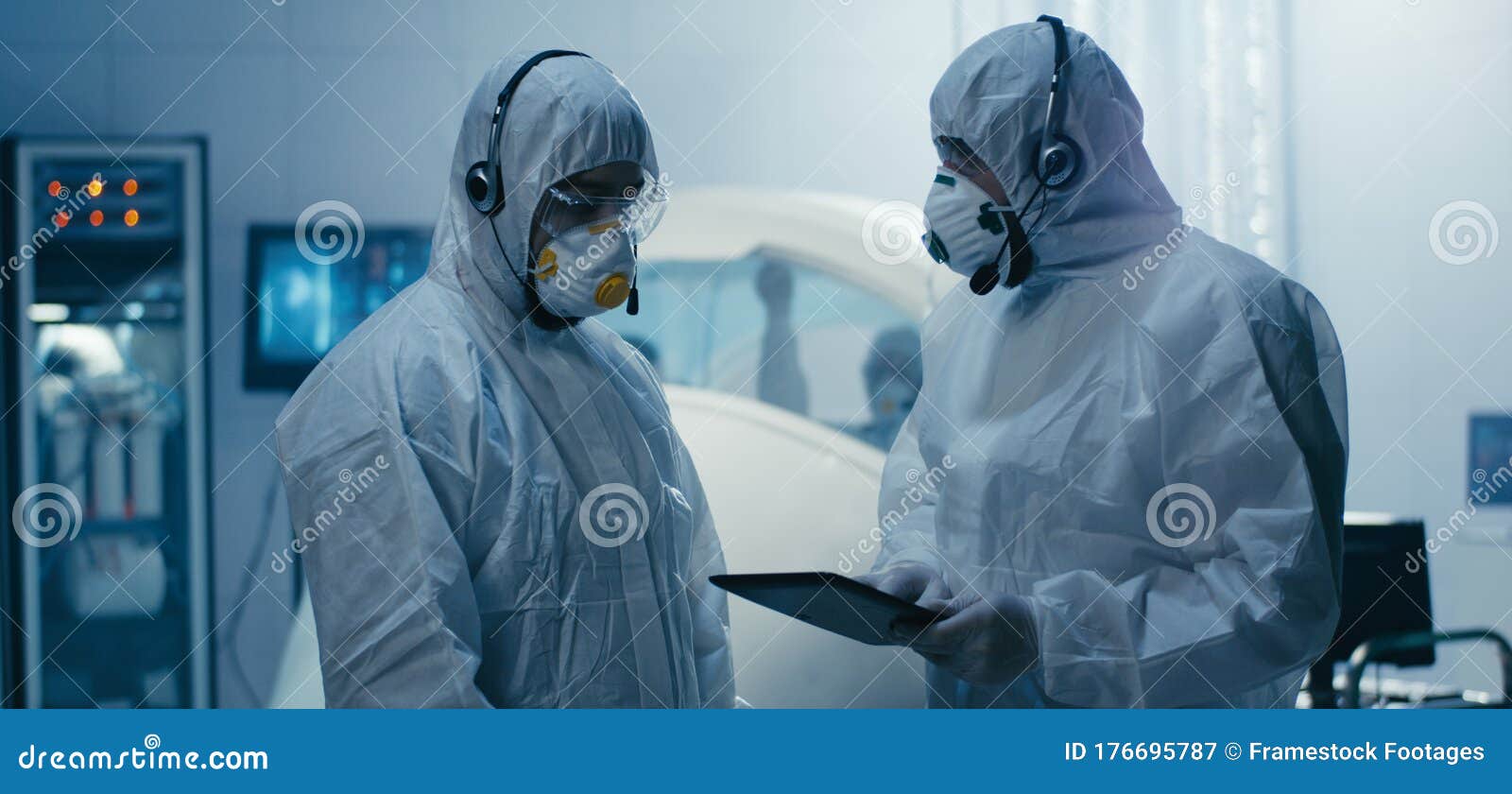 Engineers Discussing in Clean Room Stock Image - Image of progress ...