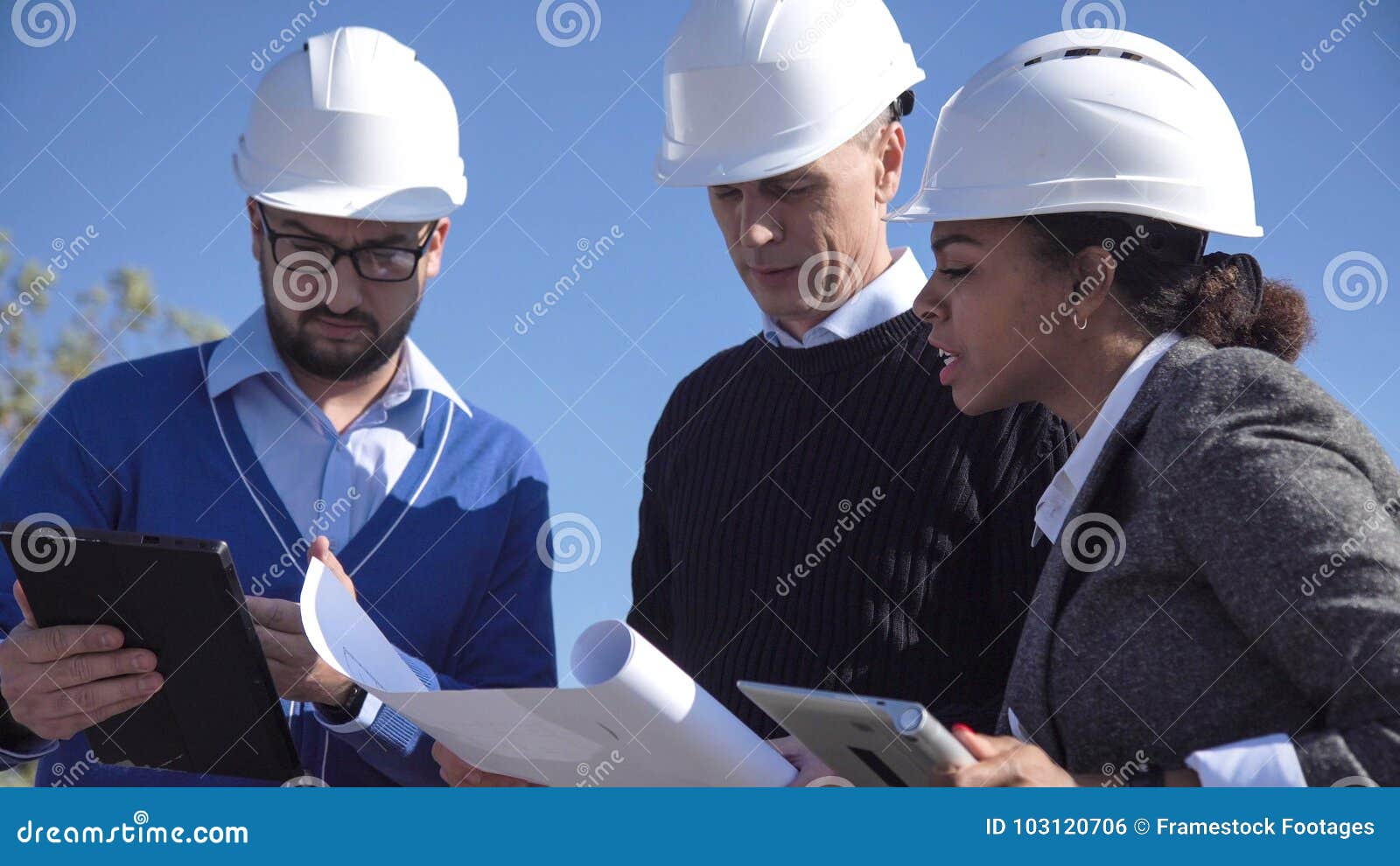 Engineers Discussing Over Plans Outdoors Stock Photo - Image of turbine ...