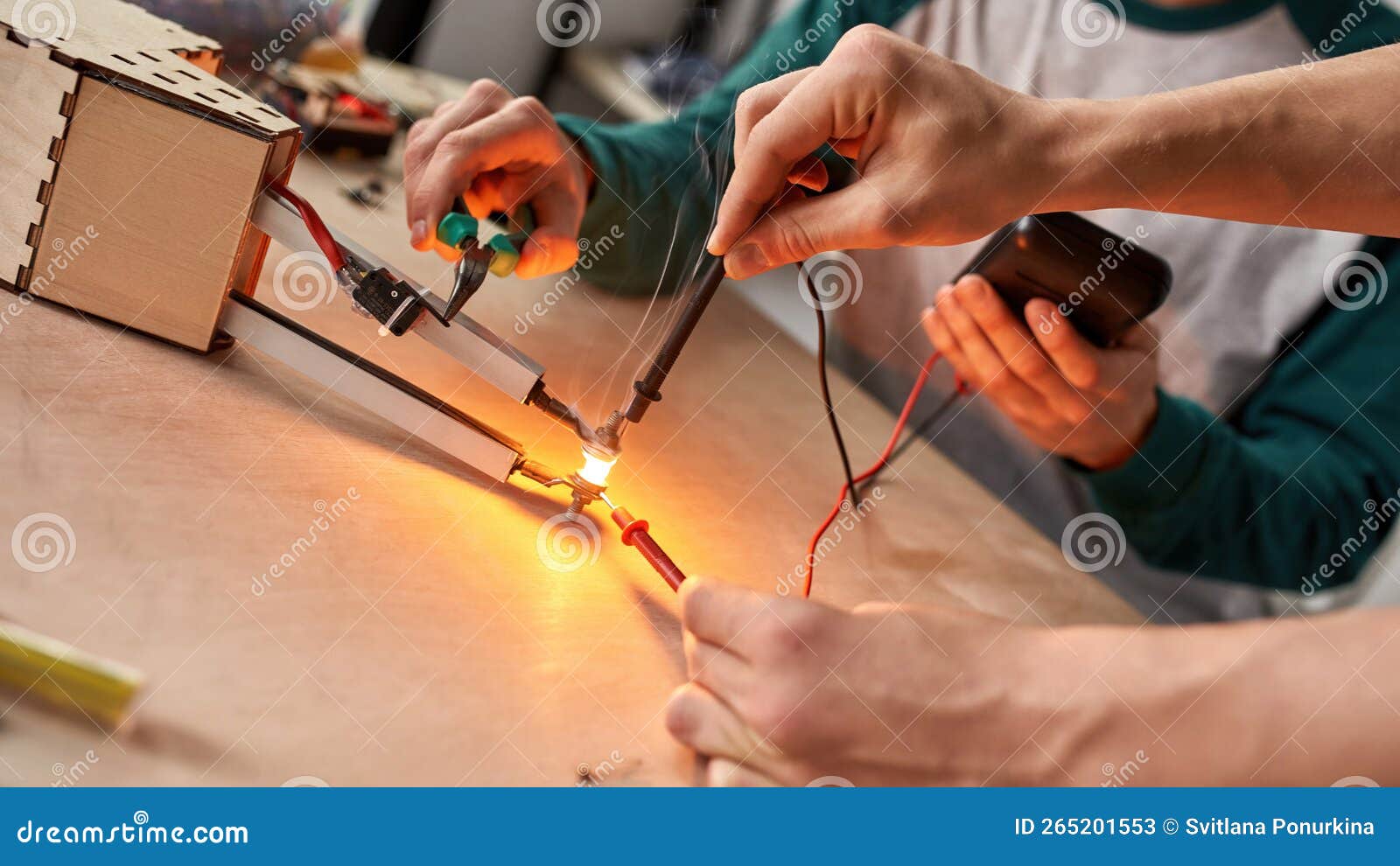 Engineers Do Experiment with Forceps and Voltmeter Stock Image - Image ...