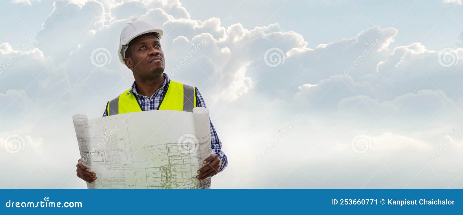 Engineers with Draft Plan of Building on Constructing Site. Engineer ...