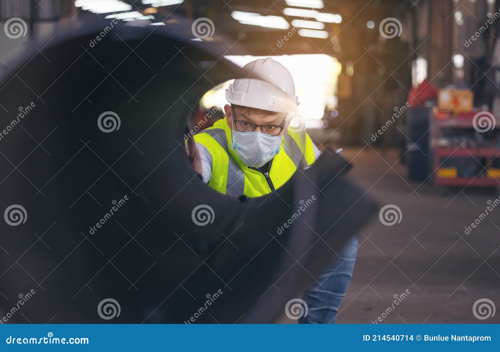 Engineers Examine New Coated Pipe in Factory, Ventory Check Stock Photo ...