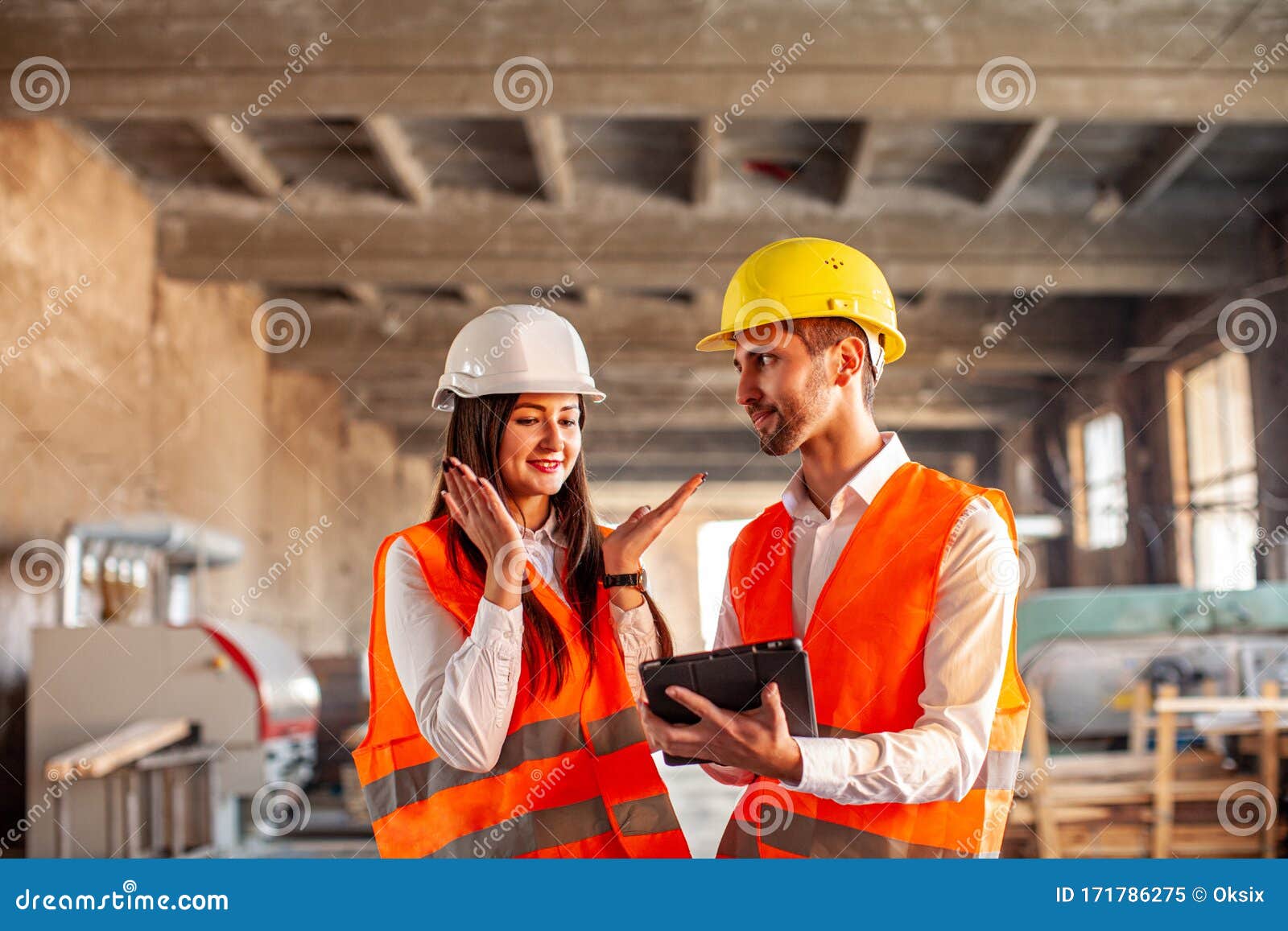 Engineers in Factory Working on Digital Tablet Stock Image - Image of ...