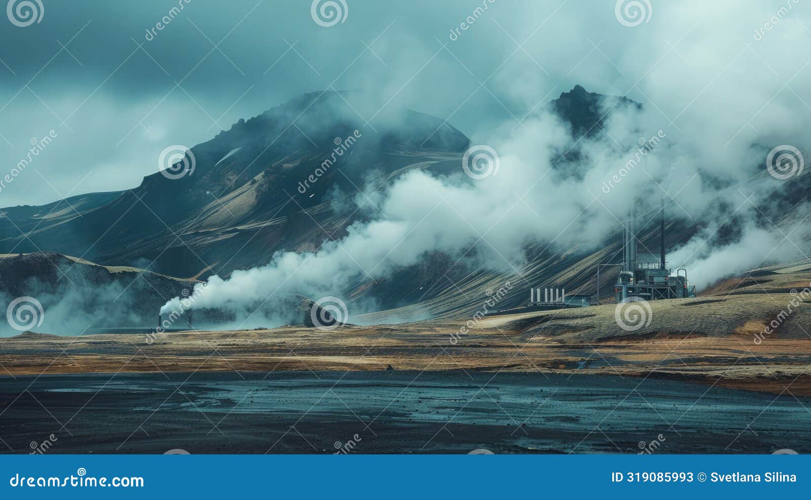Engineers in Hard Hats and Blueprints, Standing before Wind Farm ...