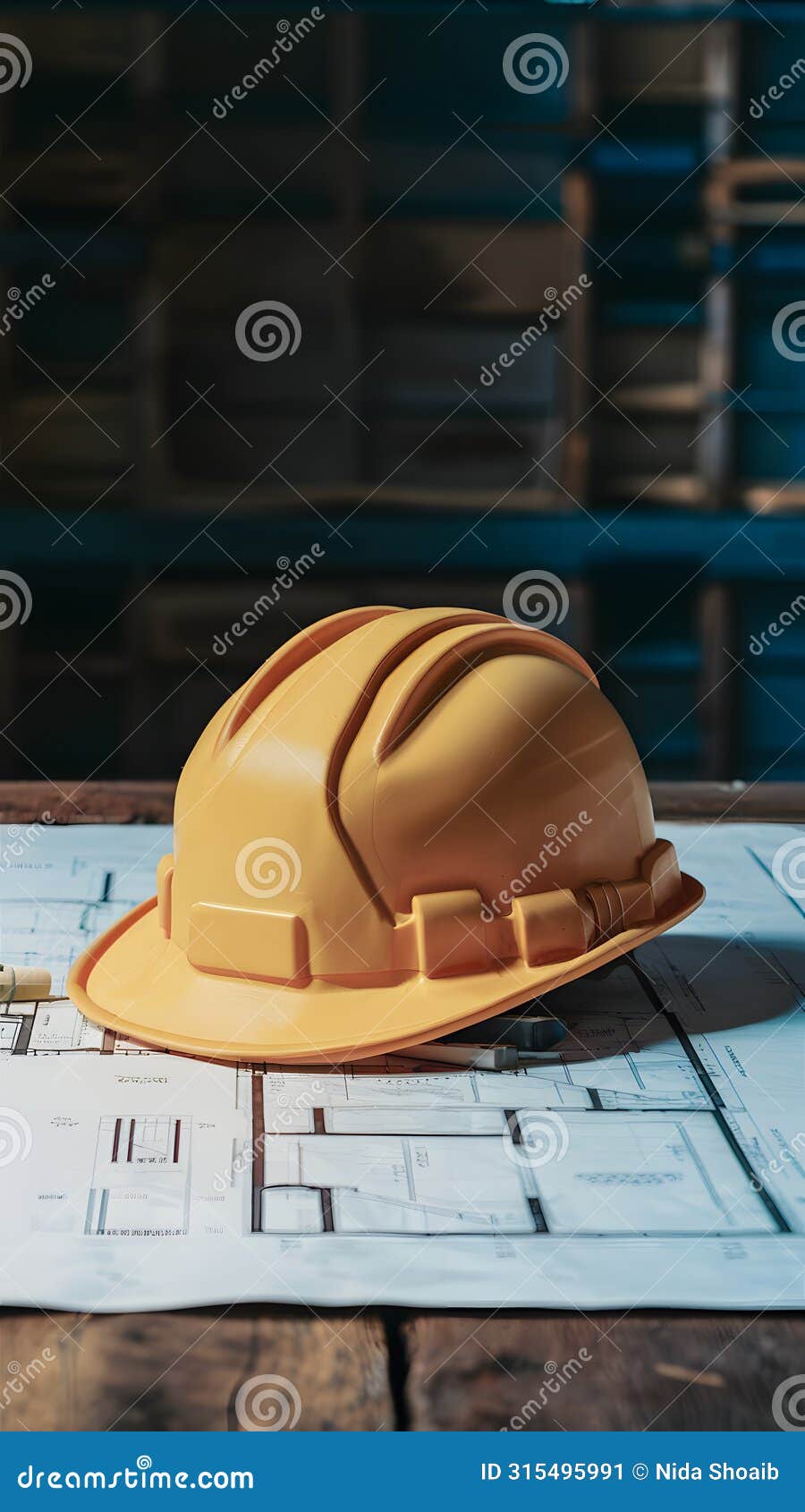 Engineers Hat Sits on Building Plans, Construction Preparation Stock ...