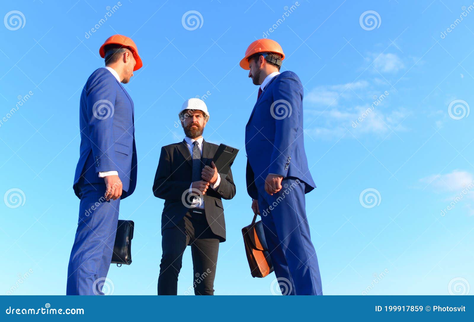 Engineers Hold Meeting on Blue Sky Background. Board of Architects ...