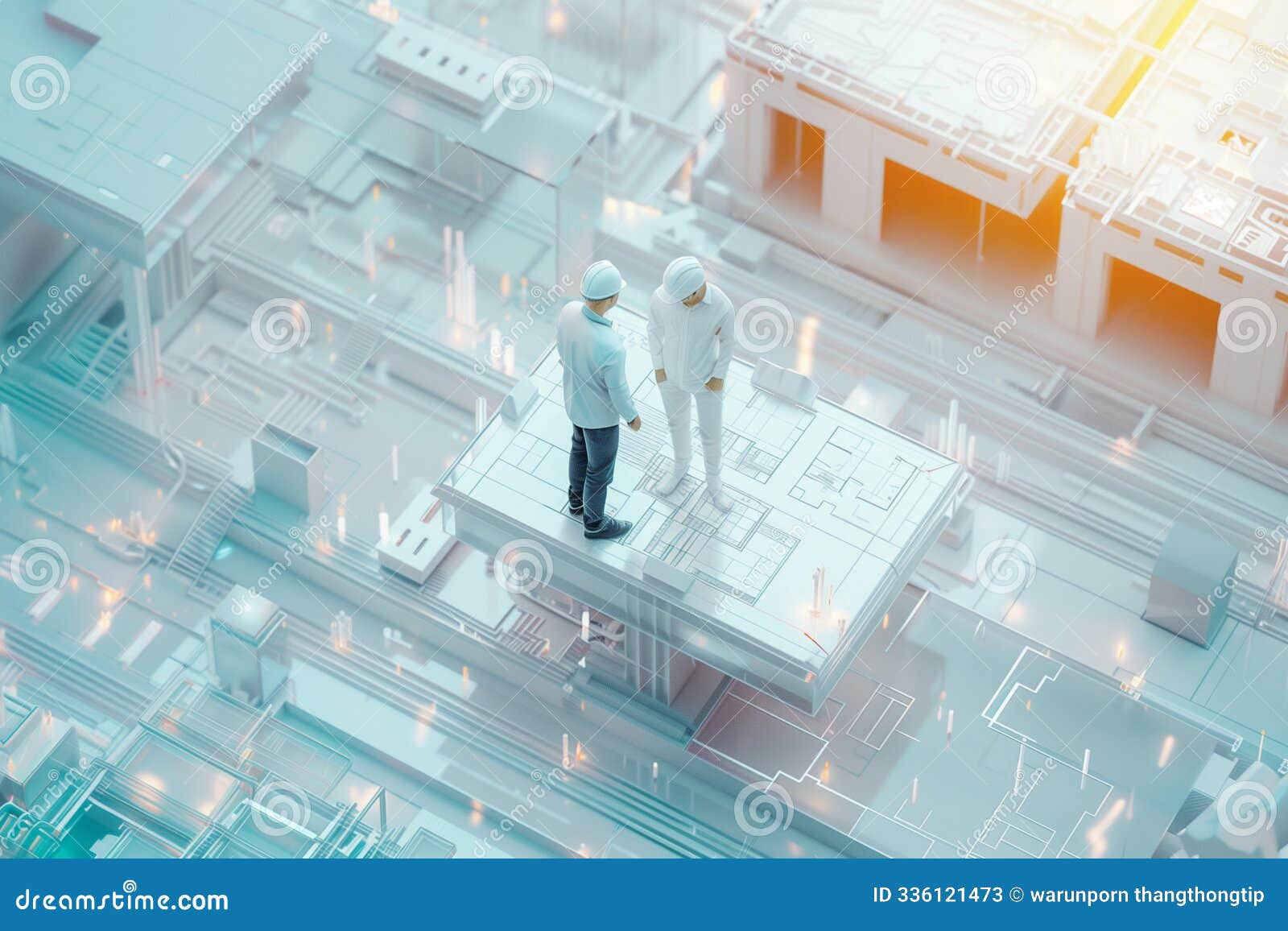 Engineers Inspect Futuristic Contemporary Modern Office Interior ...