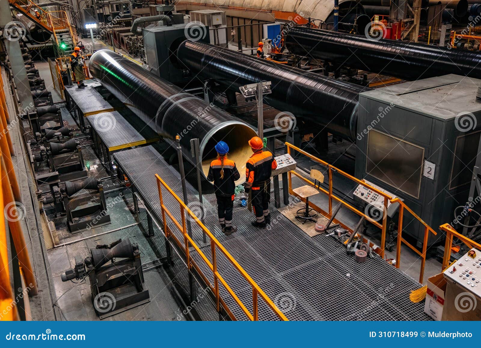 Engineers Inspecting Large Manufactured Steel Pipes Editorial Stock ...