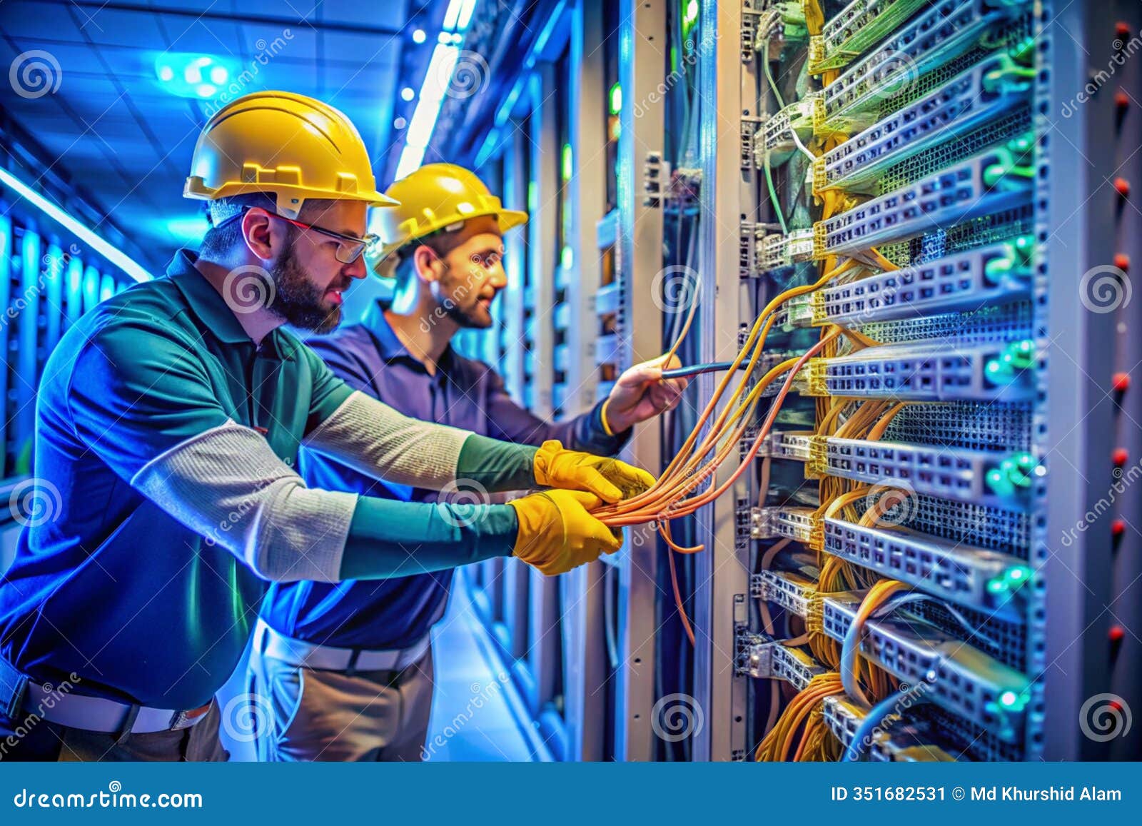 Engineers Inspecting Server Racks and Ensuring the Functionality of ...