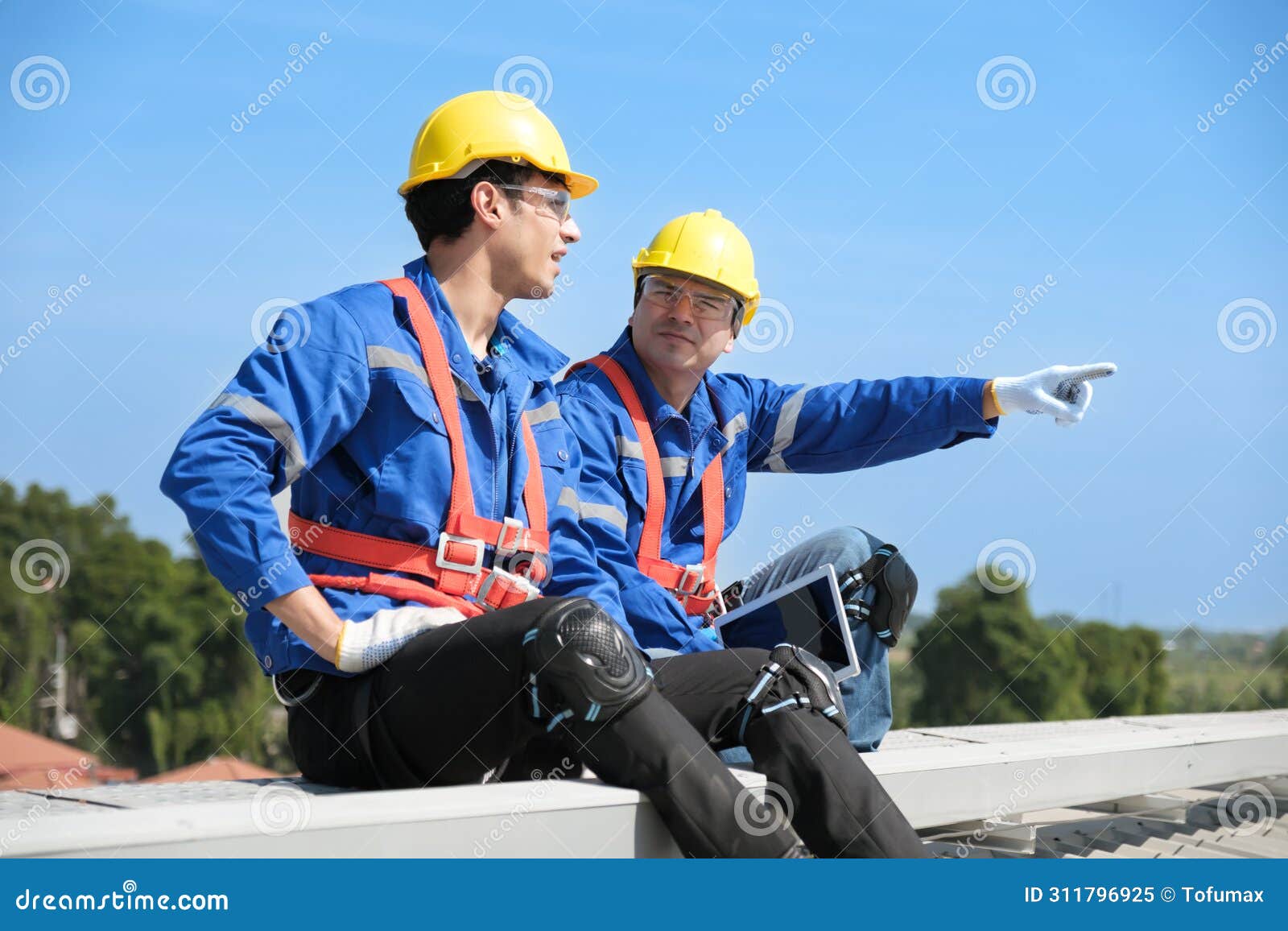 Engineers Install Solae Cell on the Roof of Factory Stock Image - Image ...