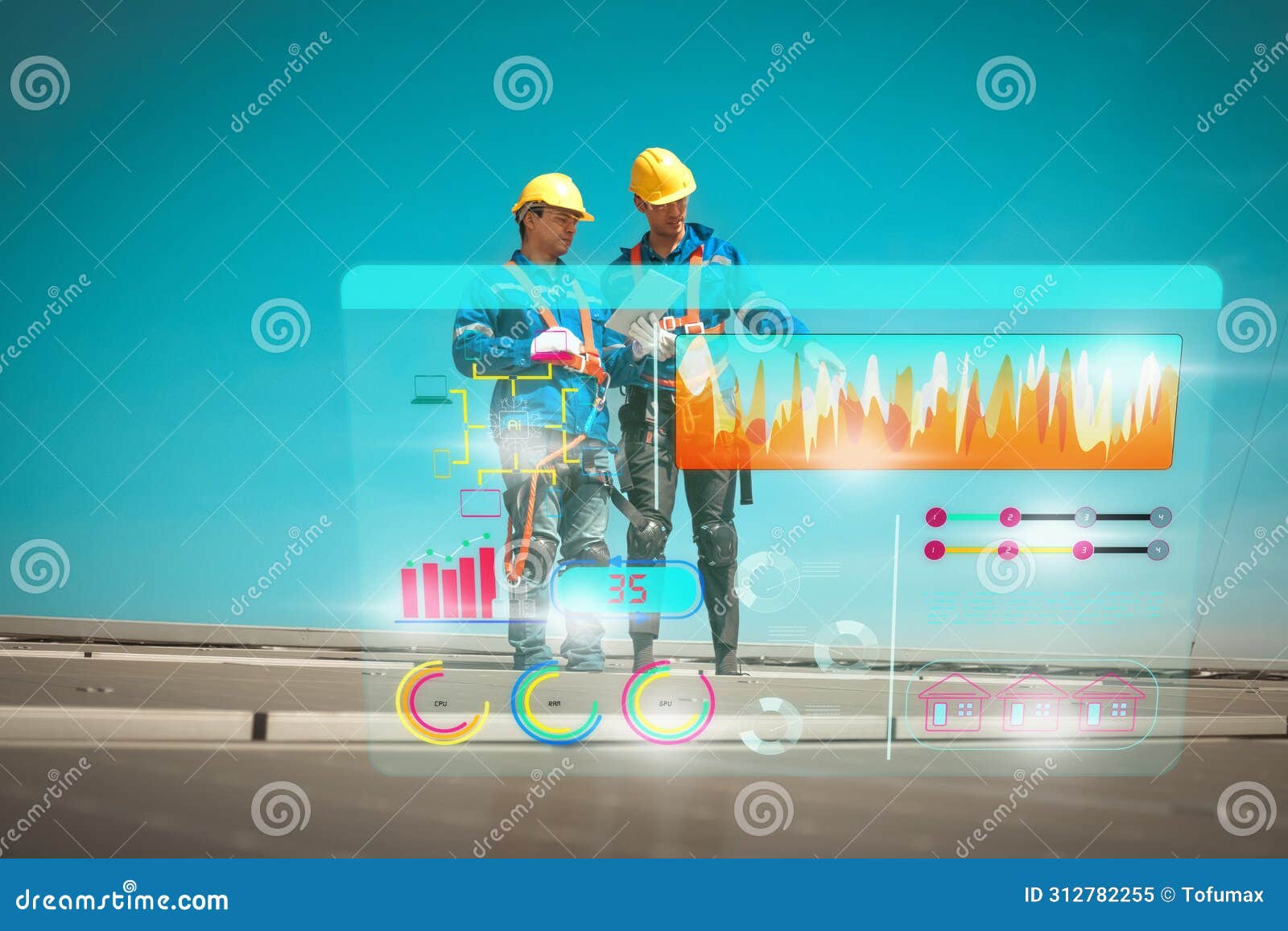 Engineers Install Solae Cell on the Roof of Factory Stock Image - Image ...