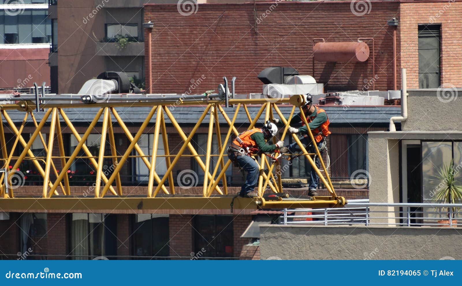 Engineers Installing Tower Crane Chile Stock Image - Image of facade ...