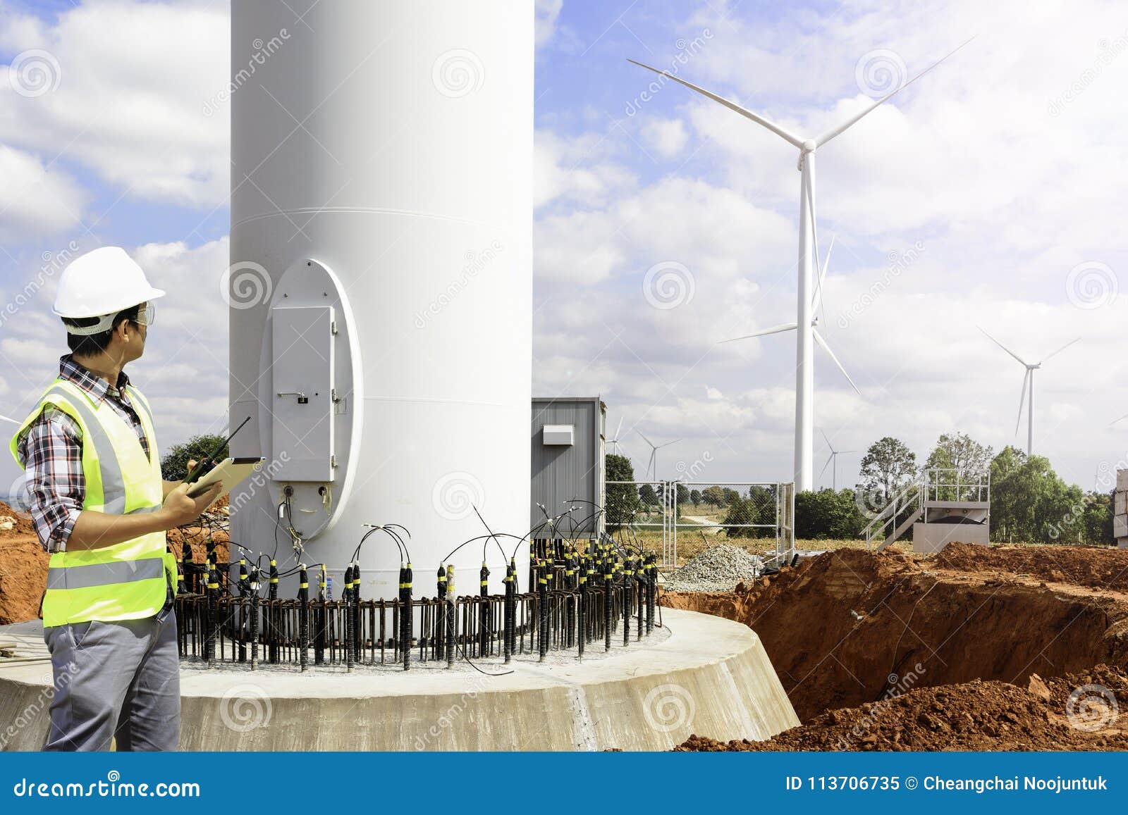 Engineers wind turbine. stock image. Image of field - 113706735