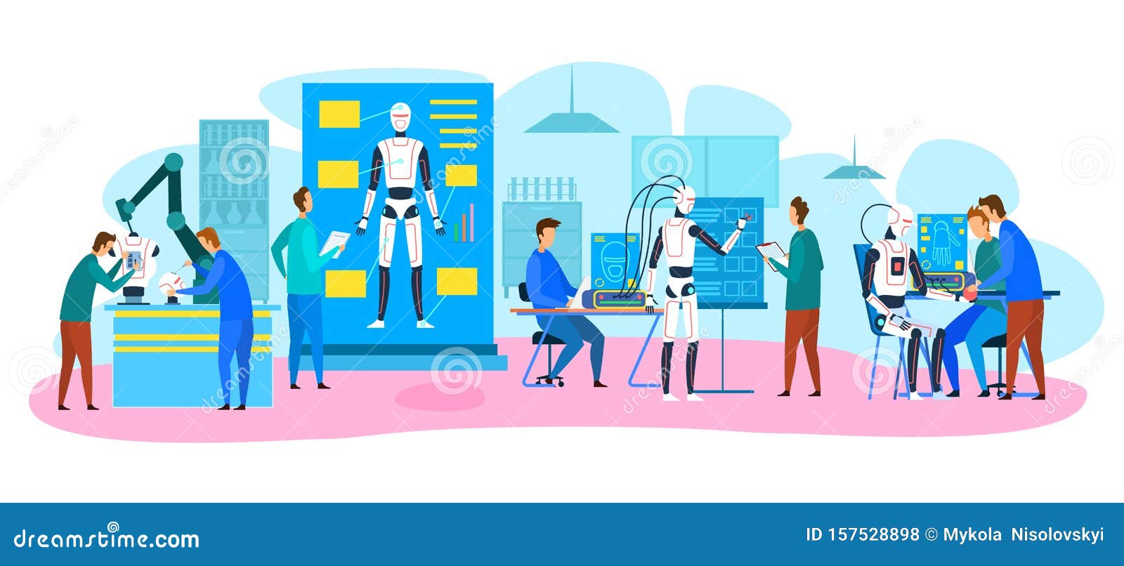 Software Hardware Engineers Testing Robots in Lab. Stock Vector ... Software Hardware Engineers Testing Robots in Lab. Stock Vector ...