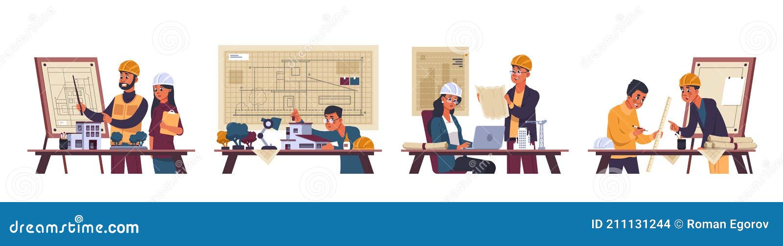 Engineers. Male and Female Architects Drawing Plan of Construction ...