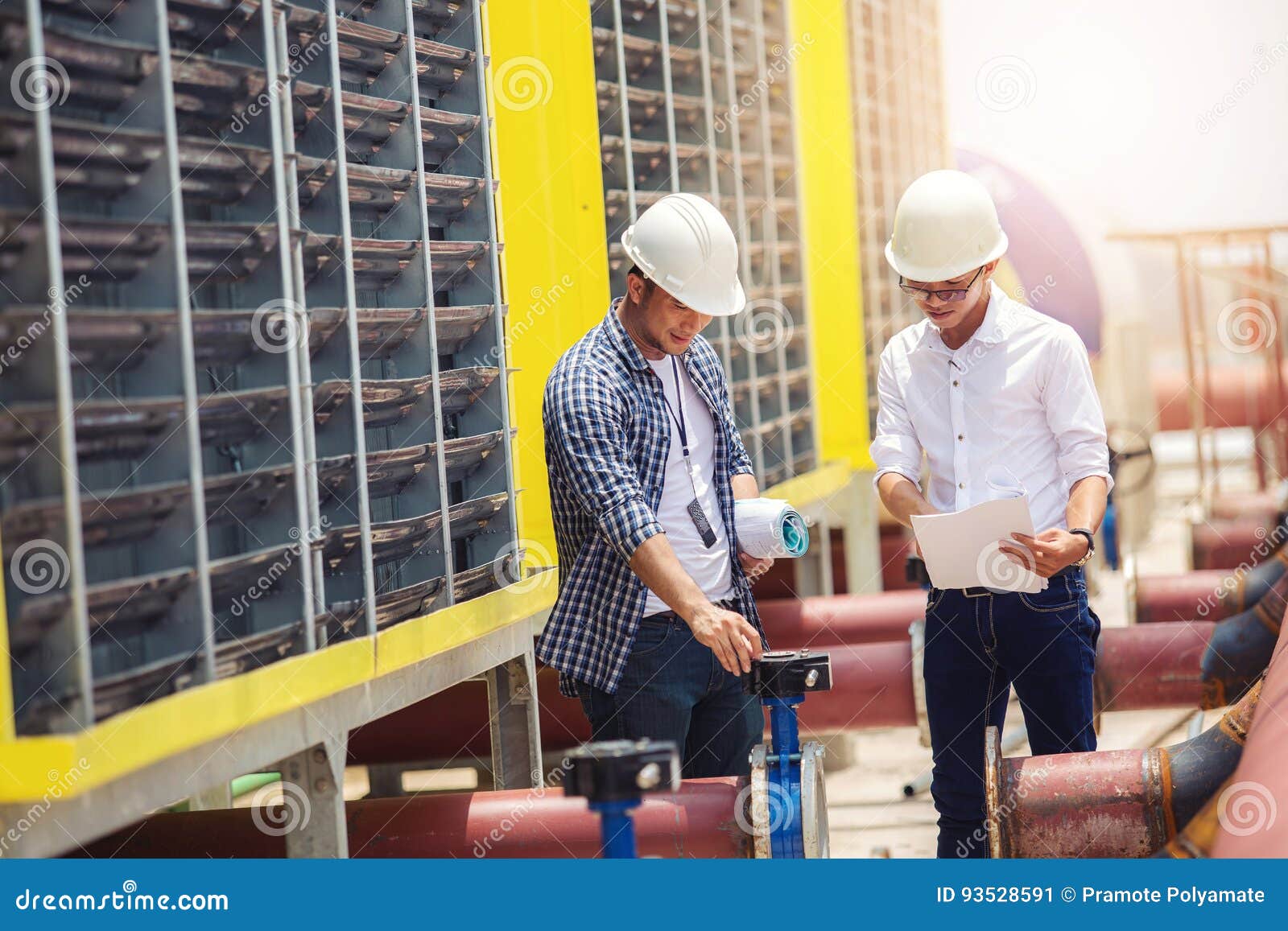 Engineers in Mechanical Factory Reading Instructions Stock Image ...