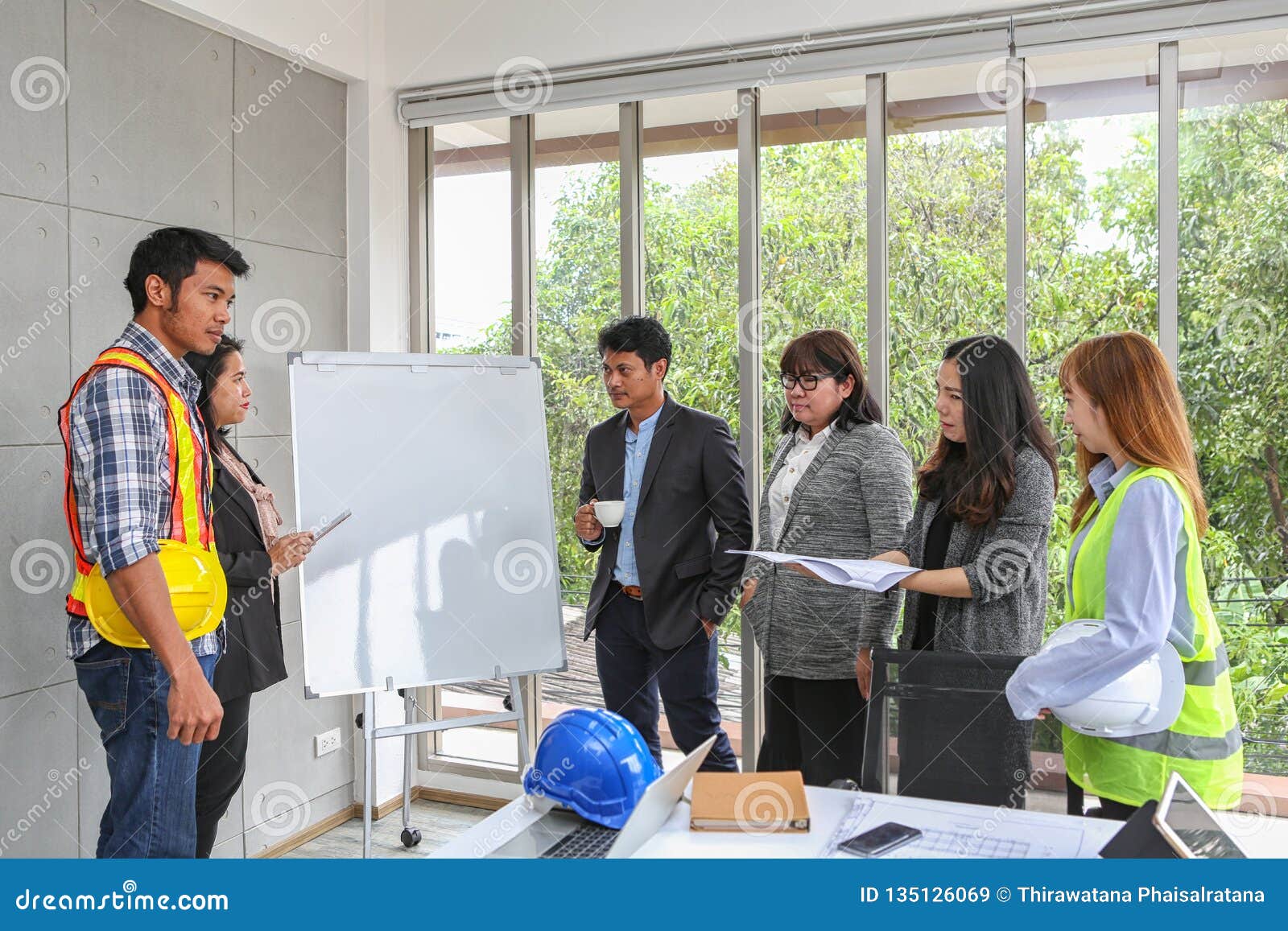 Engineers are Meeting on the Whiteboard. Blueprint Interior Design ...