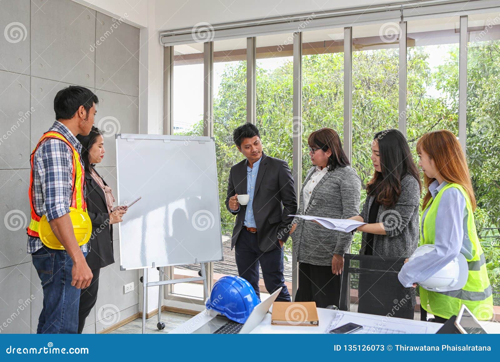 Engineers are Meeting on the Whiteboard. Blueprint Interior Design ...