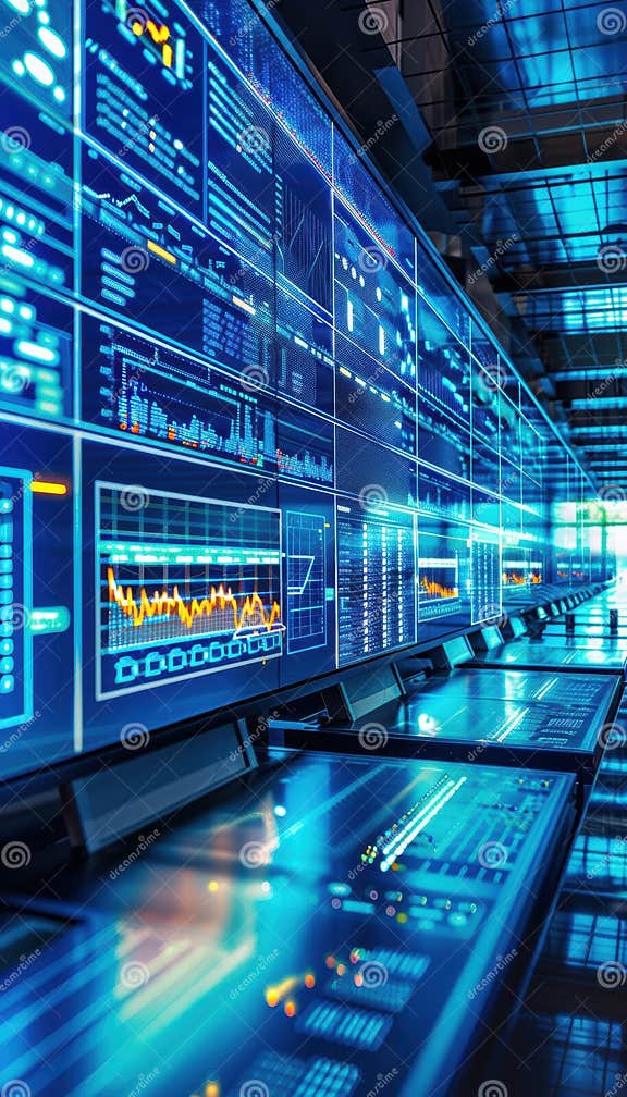 High-Tech Manufacturing Control Room with Engineers Monitoring ...