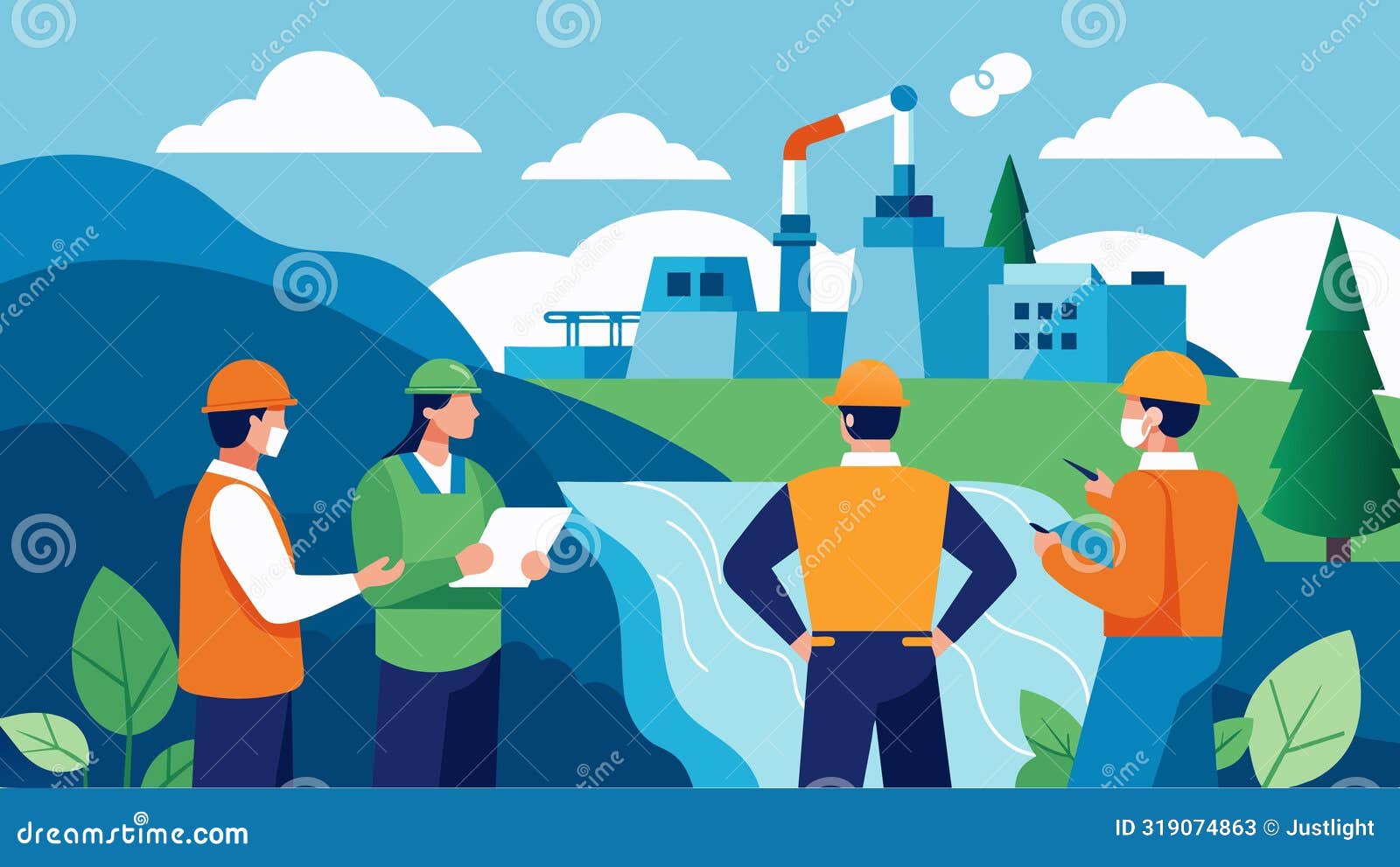 Engineers Observing the Environmental Impact of the Hydro Plant and ...